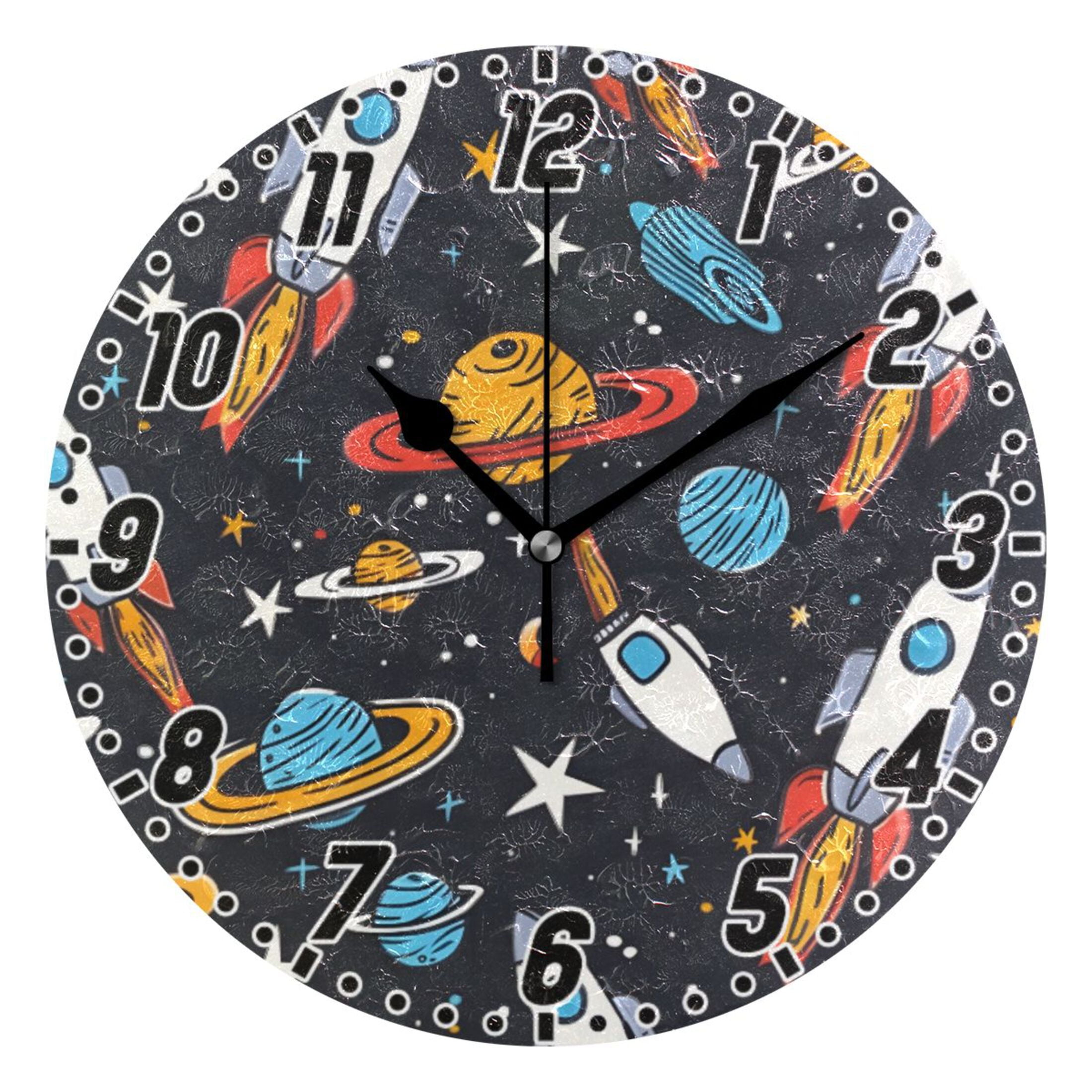 Star Rocket Planet Wall Clock 9.8 inch Battery Operated Clocks Non ...