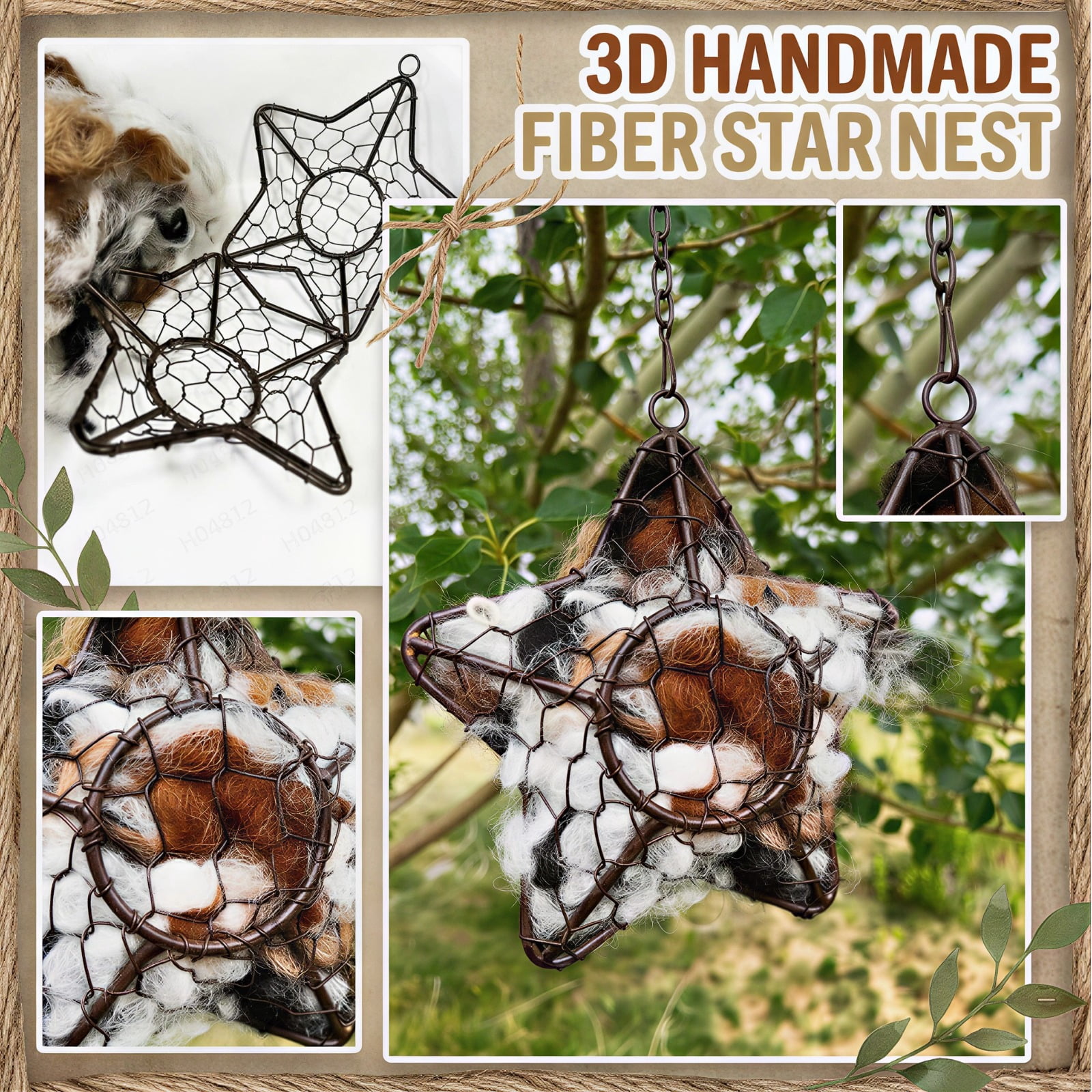 Star-Shaped Alpaca Fiber Bird Nesting Holder: All-Weather Fiber Bird ...