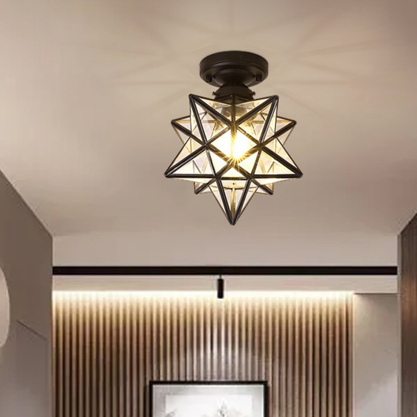 Star Shaped Ceiling Light, Flush Mount Ceiling Light with Seeded Glass ...