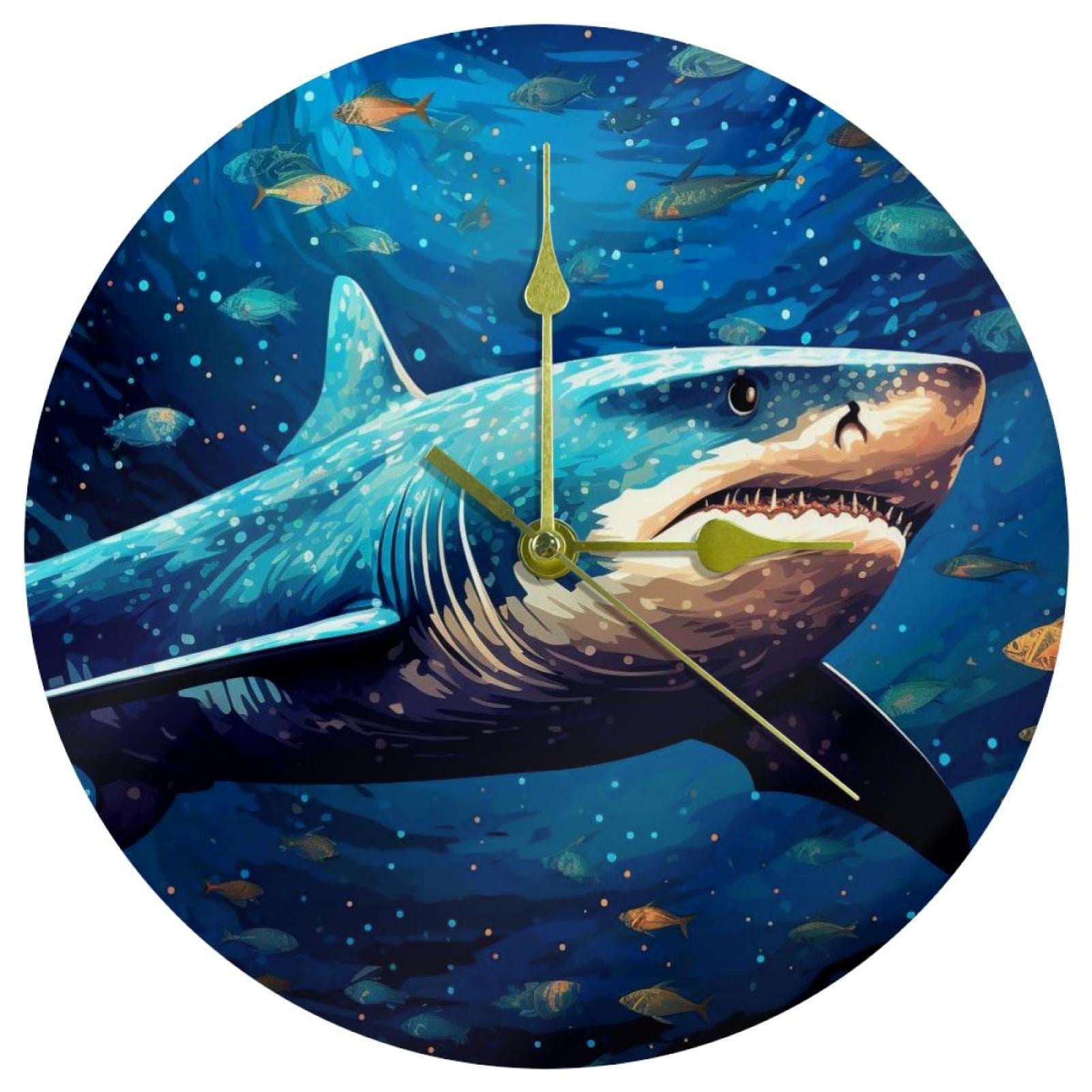 Star Shark 9.8-Inch Round Acrylic Wall Clock, Silent Non-Ticking ...