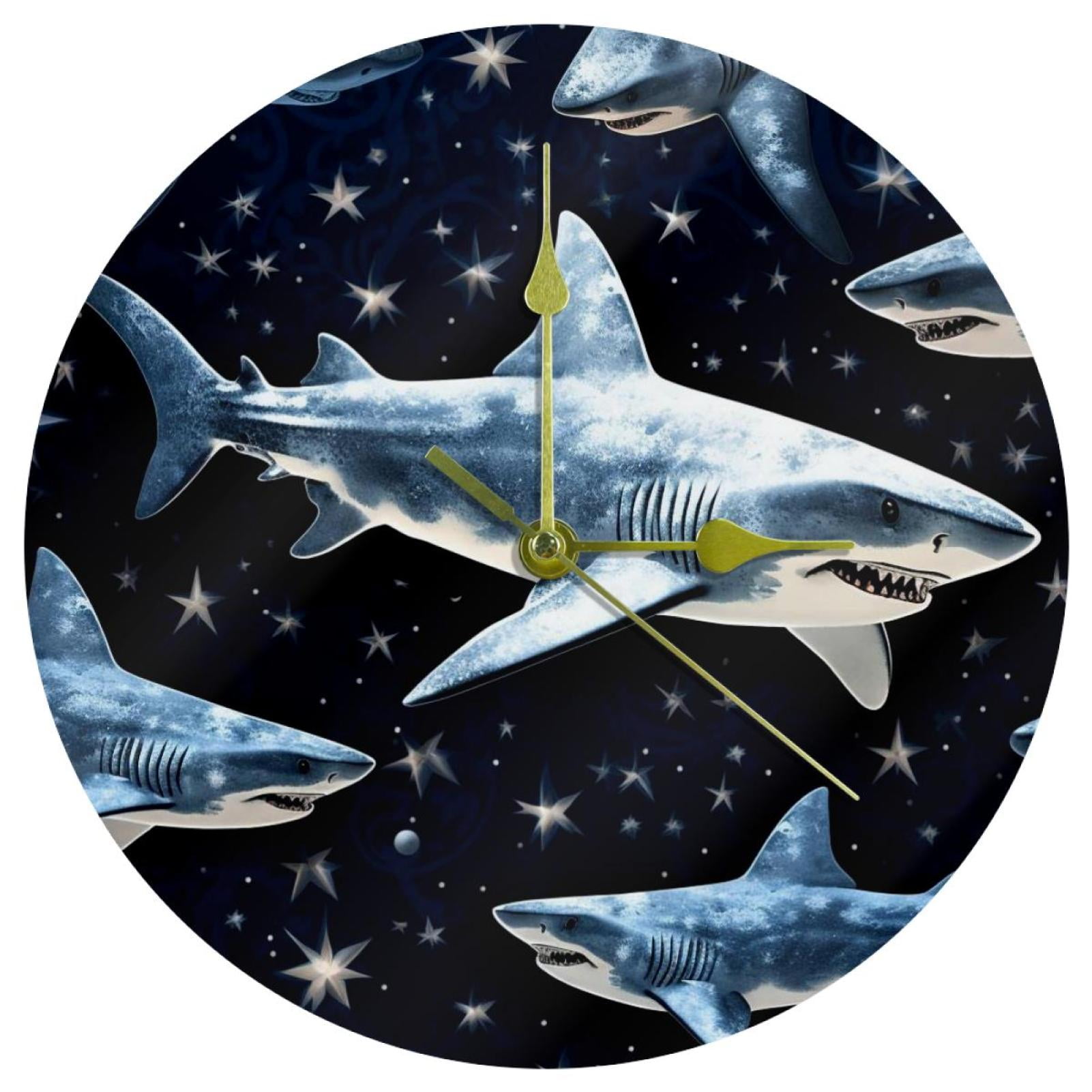 Star Shark Acrylic Round Wall Clock 9.8 Inches Silent Non Ticking ...