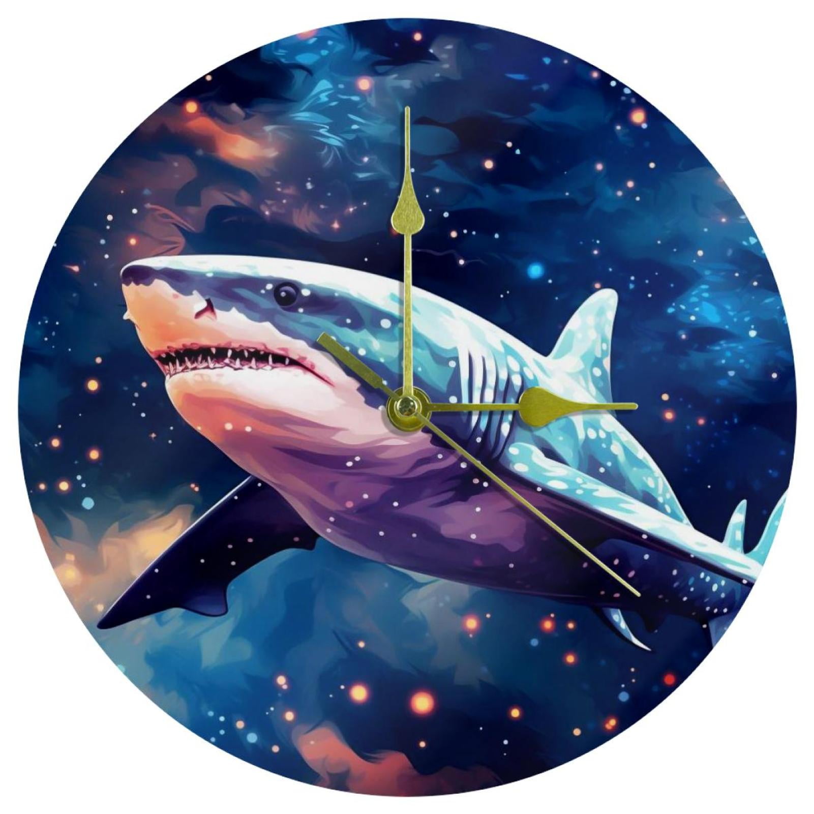 Star Shark Acrylic Round Wall Clock 9.8 Inches Silent Non Ticking ...