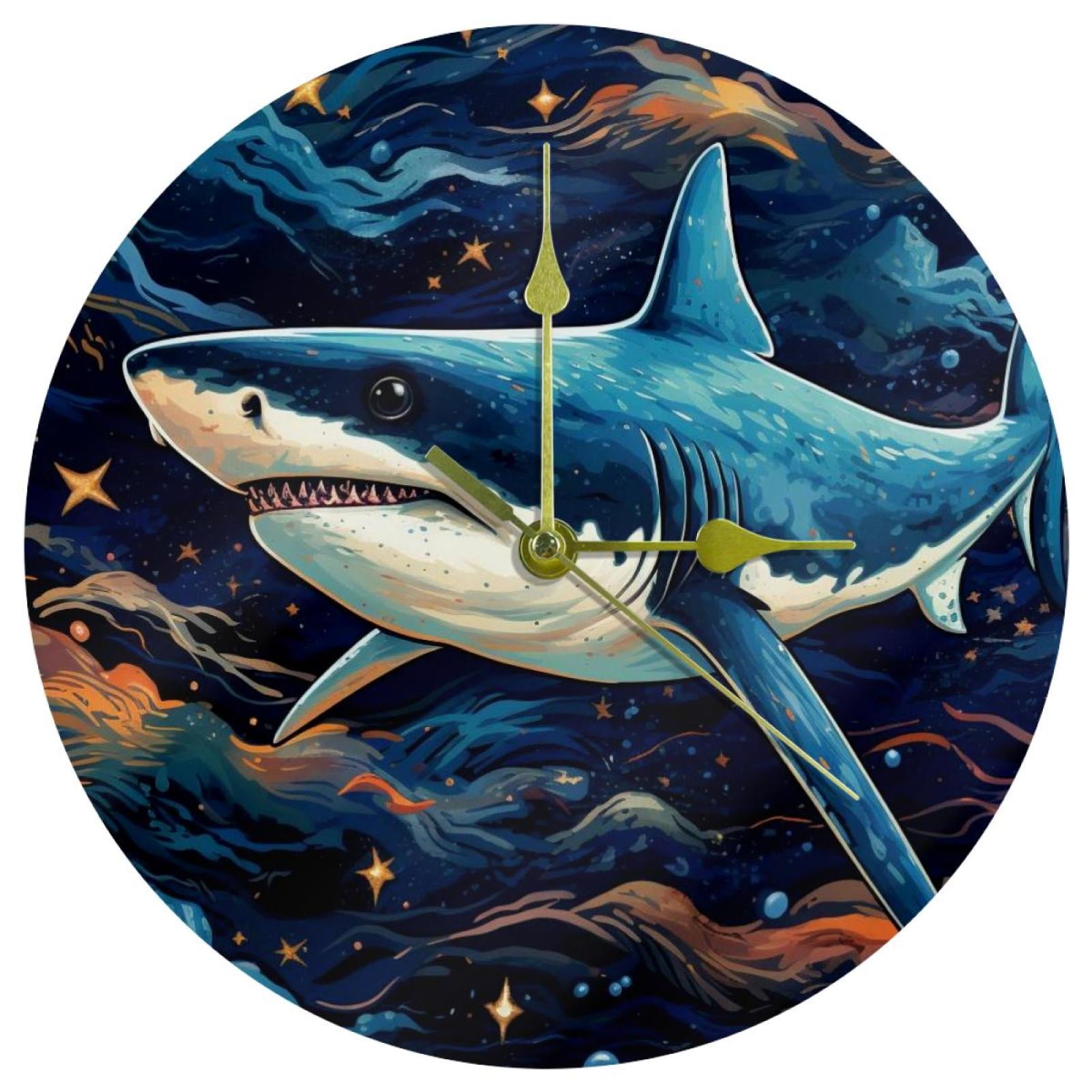 Star Shark Wall Clocks: Round Acrylic 9.8 Inches Silent Non Ticking ...