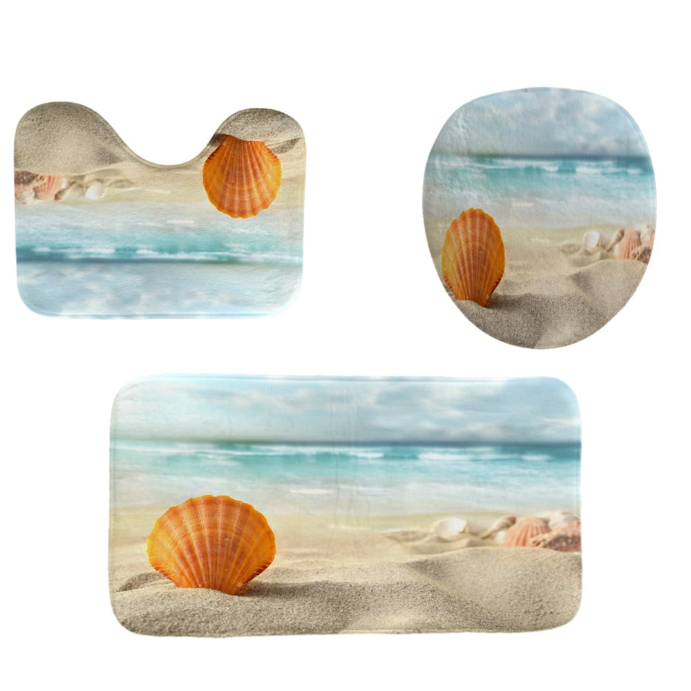 Star Shower Curtain Set Beach Seashell Coastal Conch Sea Wave Rock ...