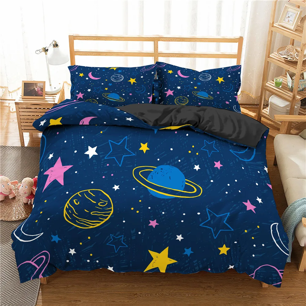 Star Single Double Twin Bedding Set/3pcs Night Sky Polyester Bed Cover ...