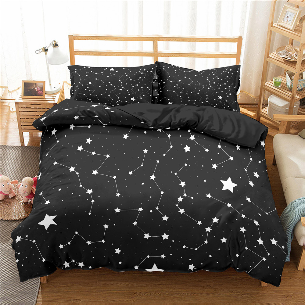 Star Single Double Twin Bedding Set 3pcs Night Sky Polyester Bed Cover ...