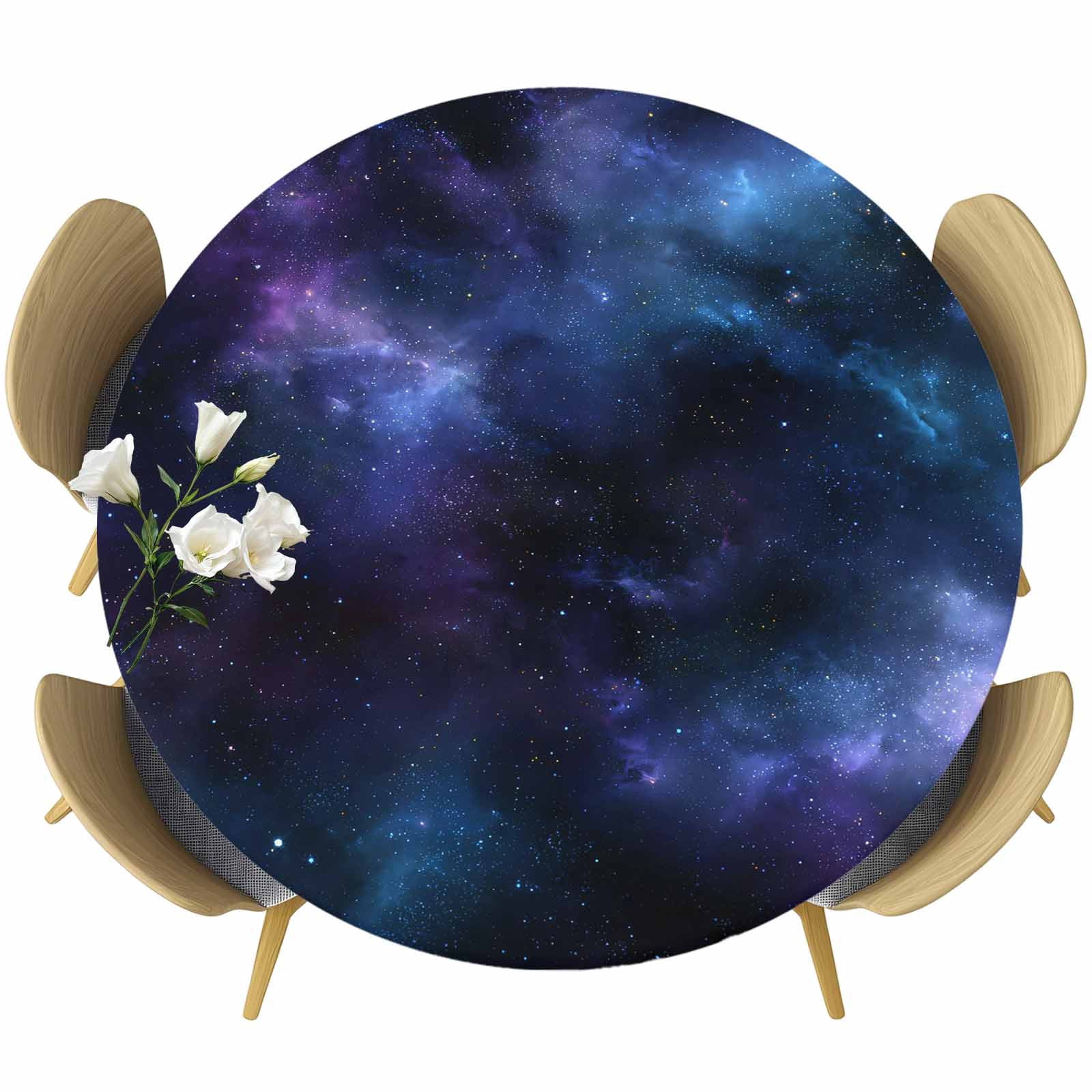 Star Sky Round Tablecloth, Fitted Table Cover with Elastic for 36"-44 ...