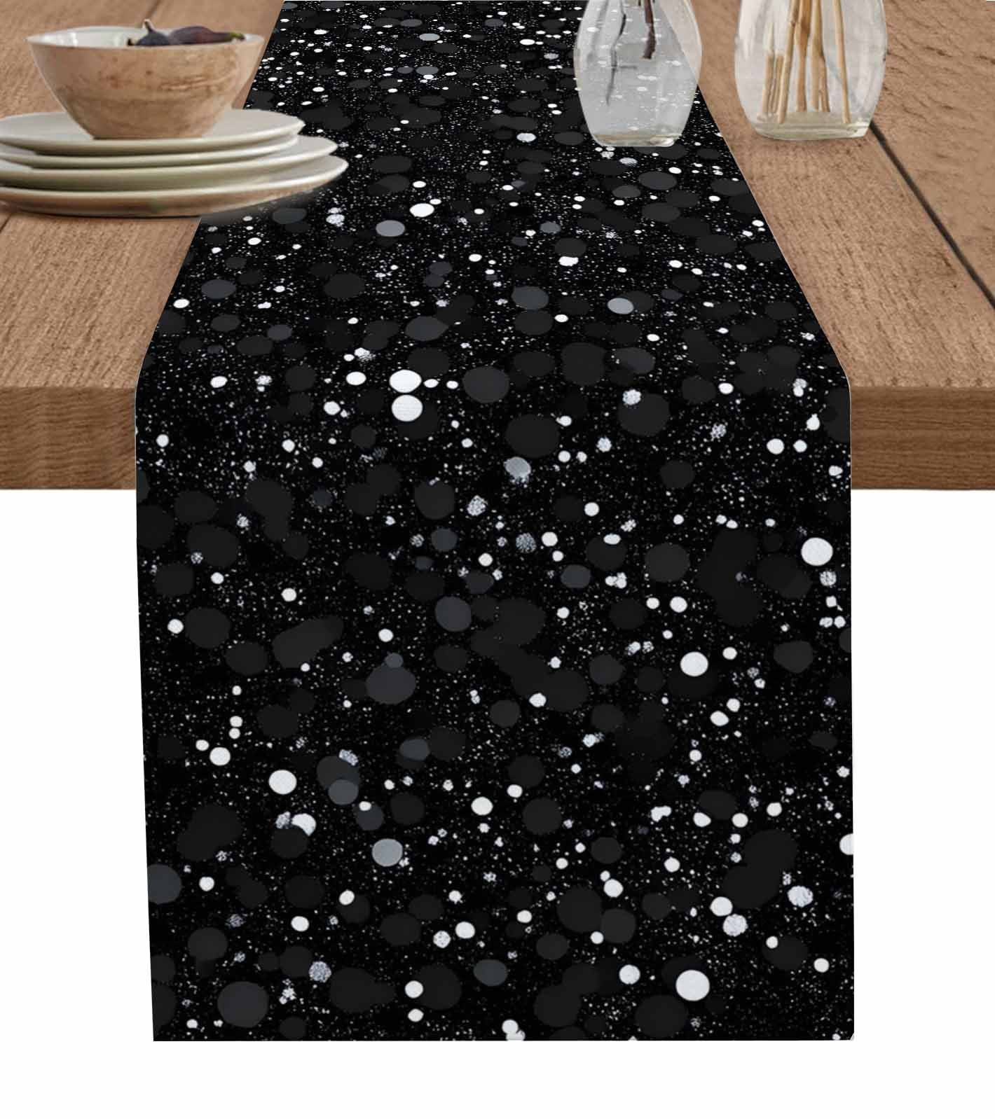 Star Sky Table Runner 72 Inches, Modern Abstract Black Starry Night ...