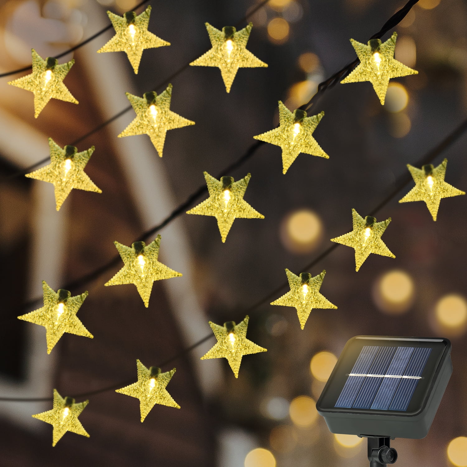 Star Solar String Lights Outdoor, Solar-Powered Christmas Lights, 16 Ft ...