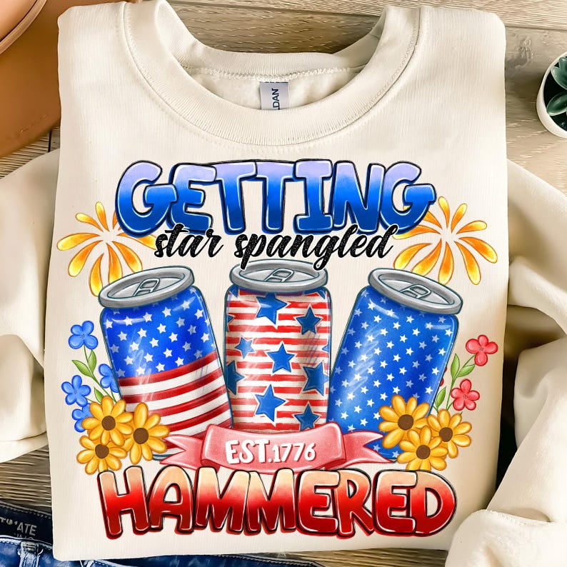 Star Spangled Hammered Beer Sweatshirt – Funny Drinking Shirt for 4th ...