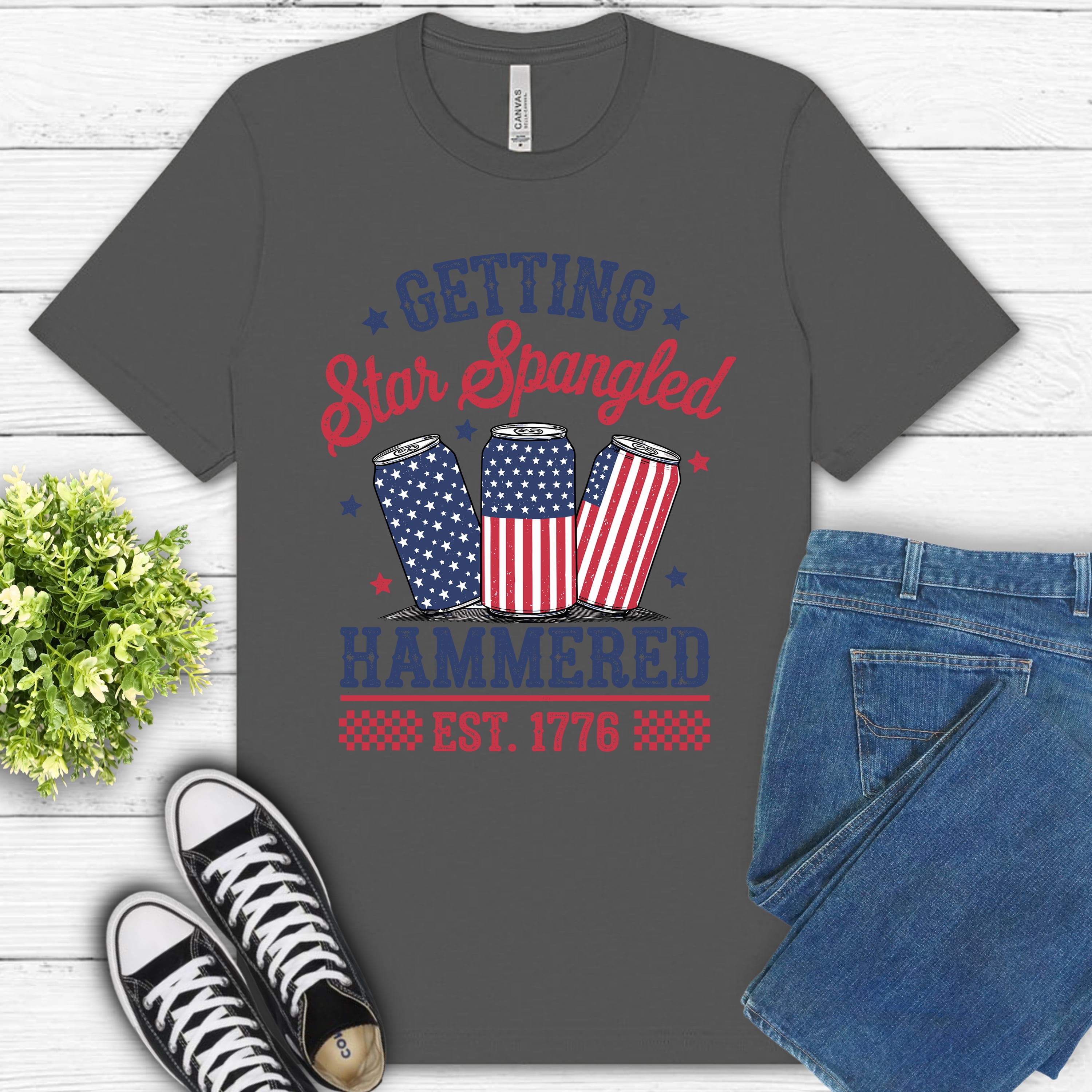 Star Spangled Hammered T-Shirt | Funny Patriotic Beer 1776 Party Tee ...