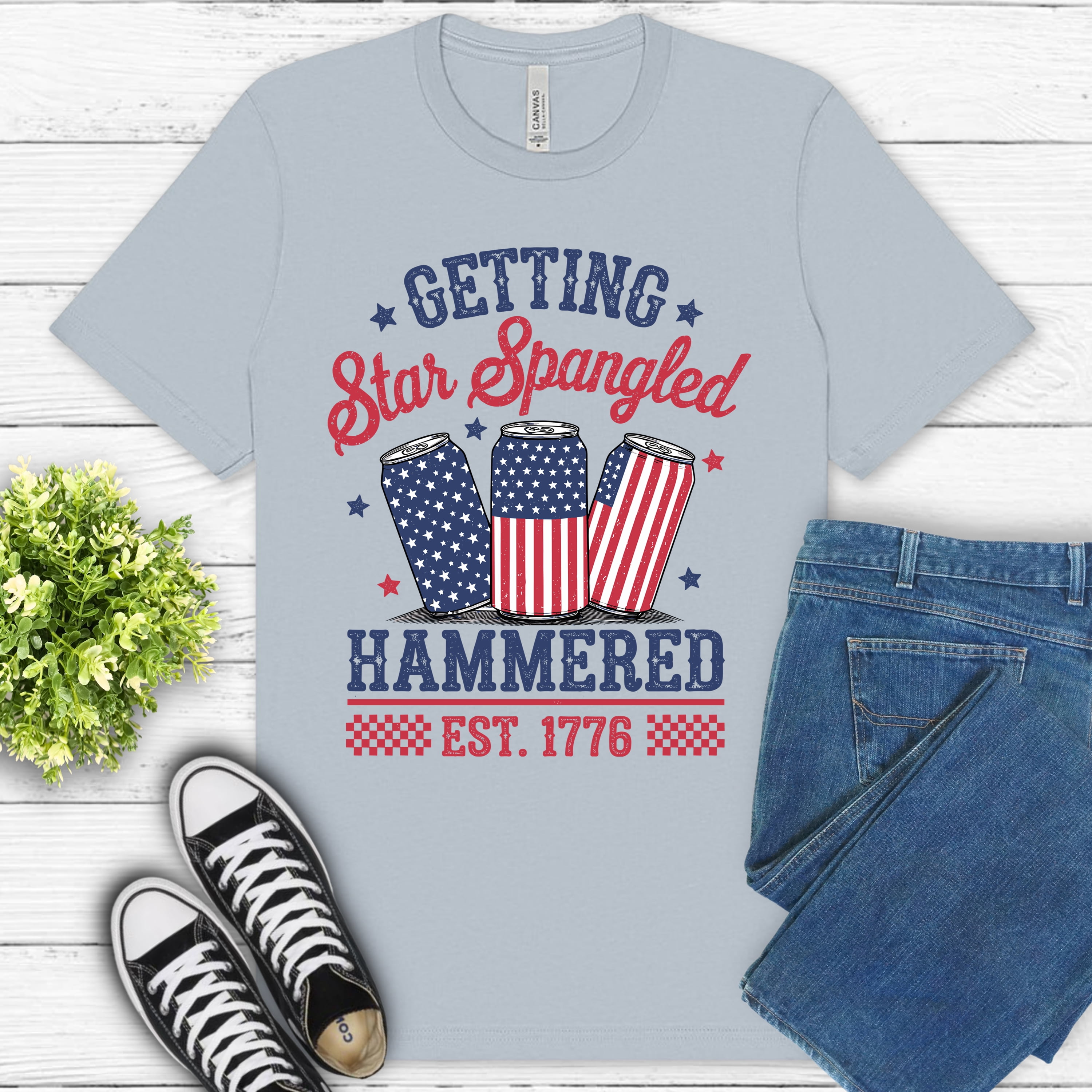 Star Spangled Hammered T-Shirt | Funny Patriotic Beer 1776 Party Tee ...