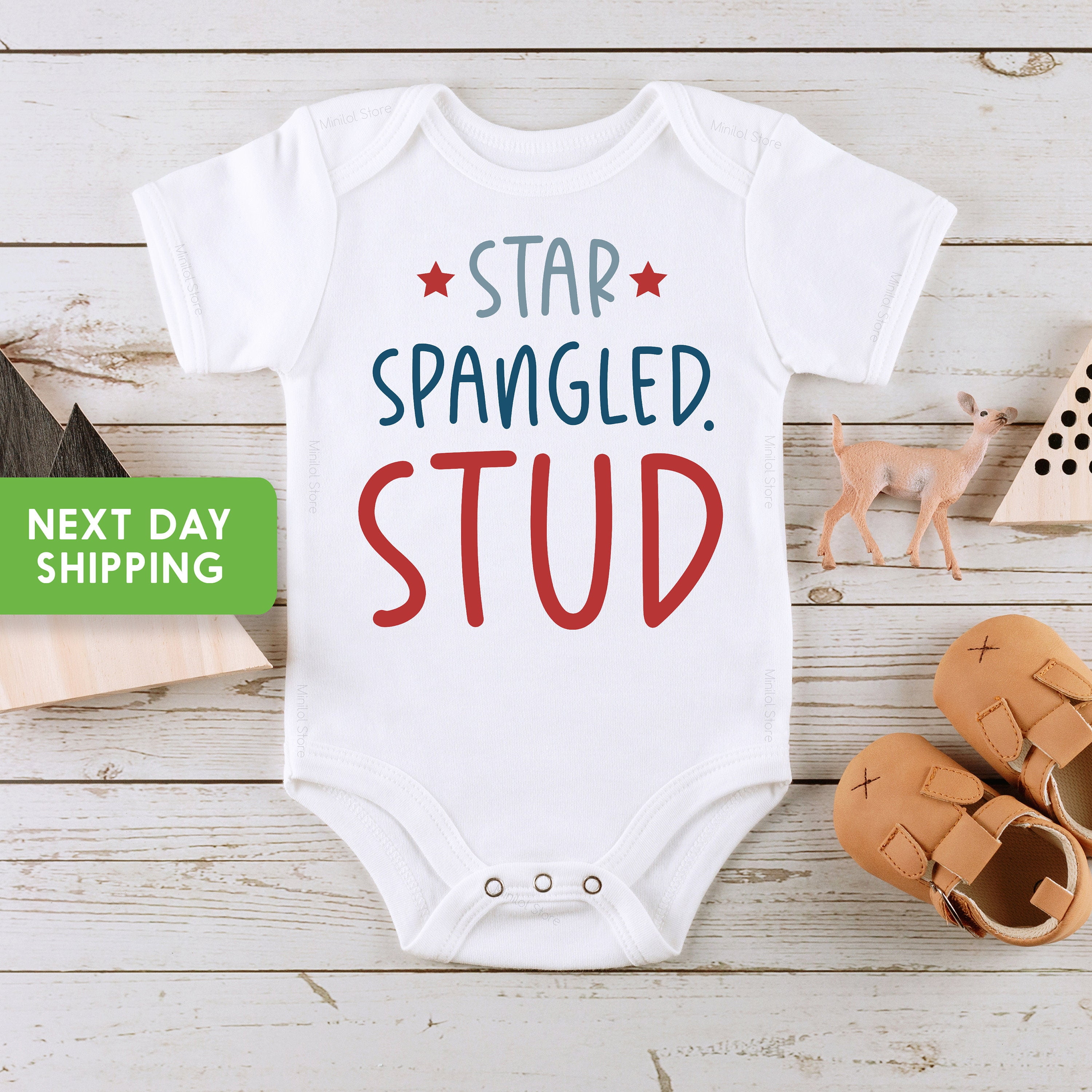 Star Spangled Stud Onesie Cute Baby , Americana Bodysuit Cool Baby ...