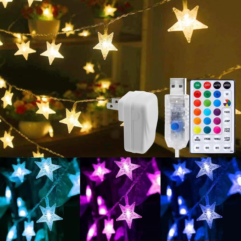 Star String Lights for Bedroom - 33 ft Plug-in Color Changing Star ...