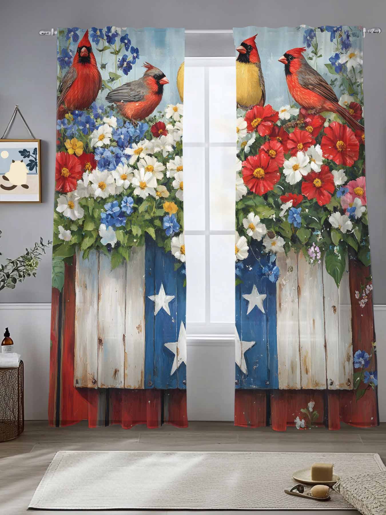 Star Stripe Flag Sheer Curtains for Living Room Bedroom Patriotic Red ...