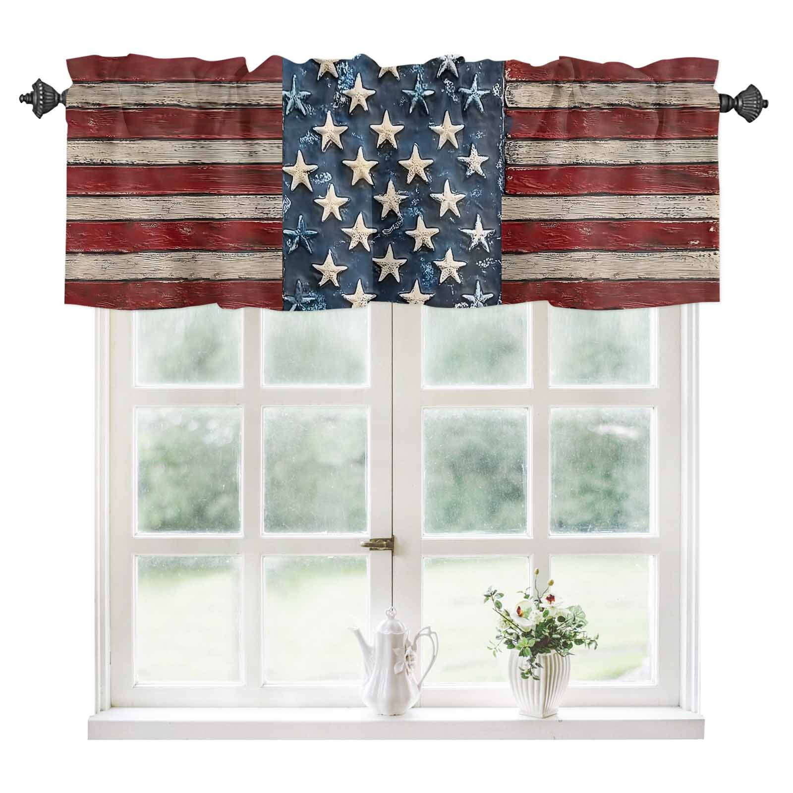 Star Striped Flag Kitchen Valances for Windows 42x12 Inch Kitchen ...