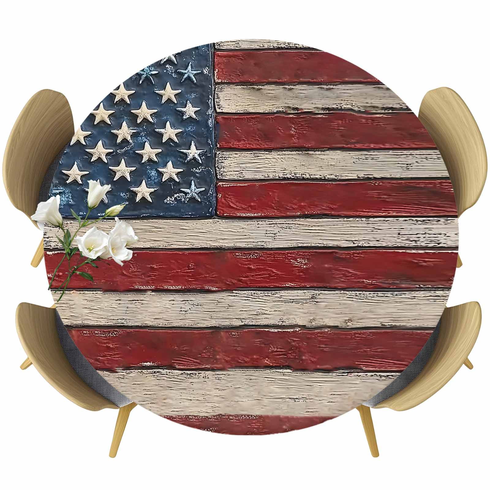 Star Striped Flag Round Tablecloth 36-44 Inch Round Fitted Table Cloth ...