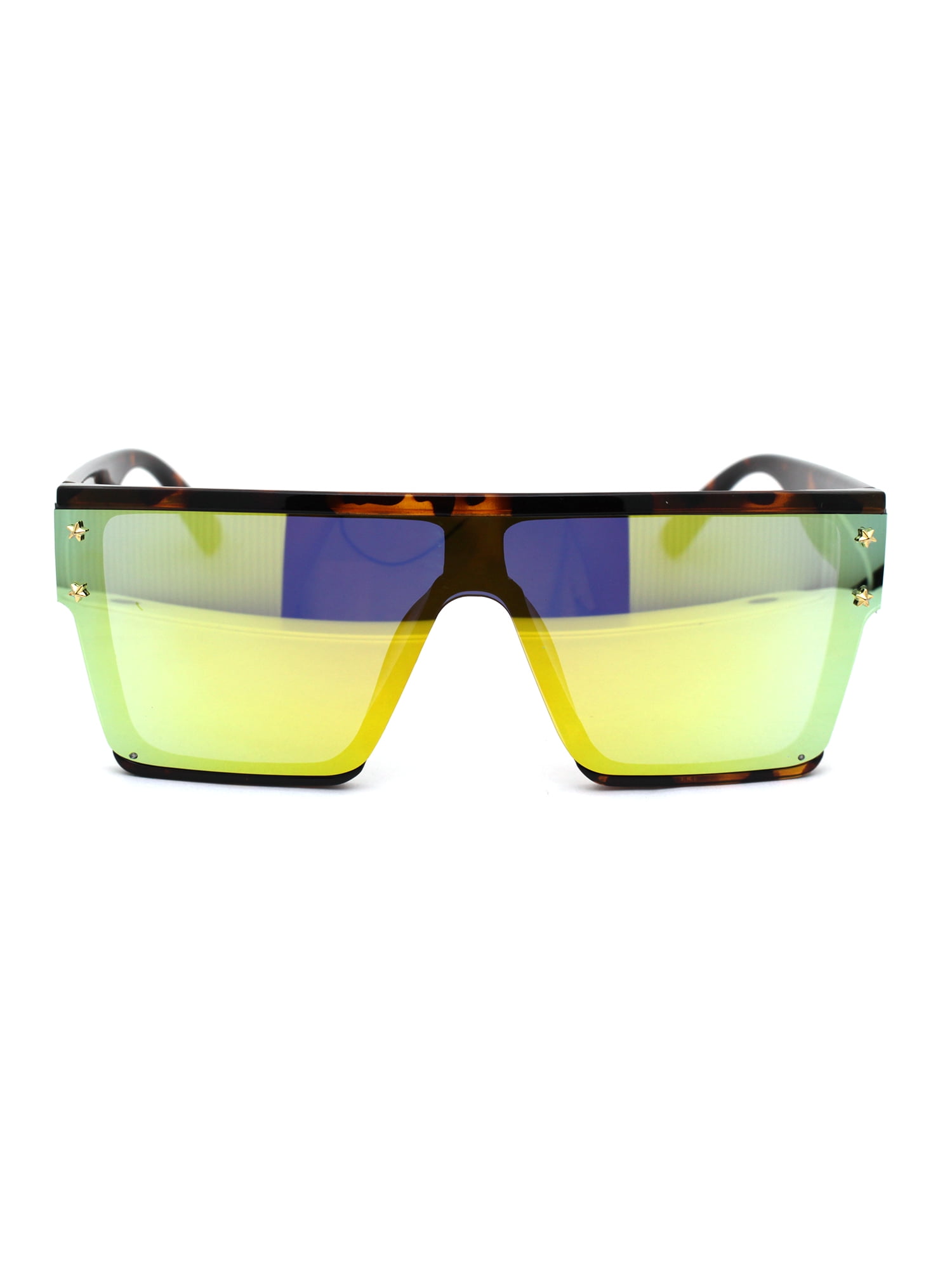 Star Stud Trim Robotic Shield Flat Top Plastic Sunglasses Tortoise ...