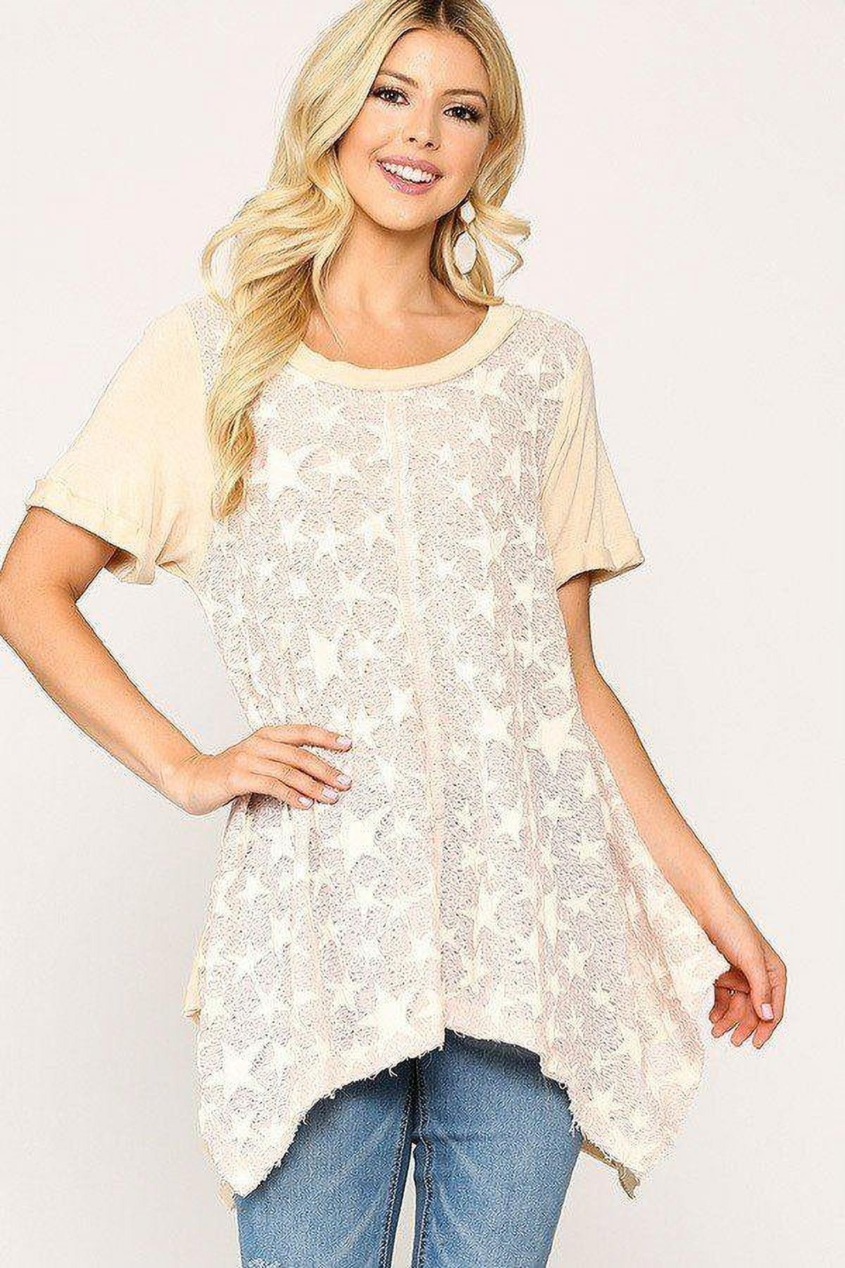 Star Textured Knit Mixed Tunic Top With Shark Bite Hem - Walmart.com