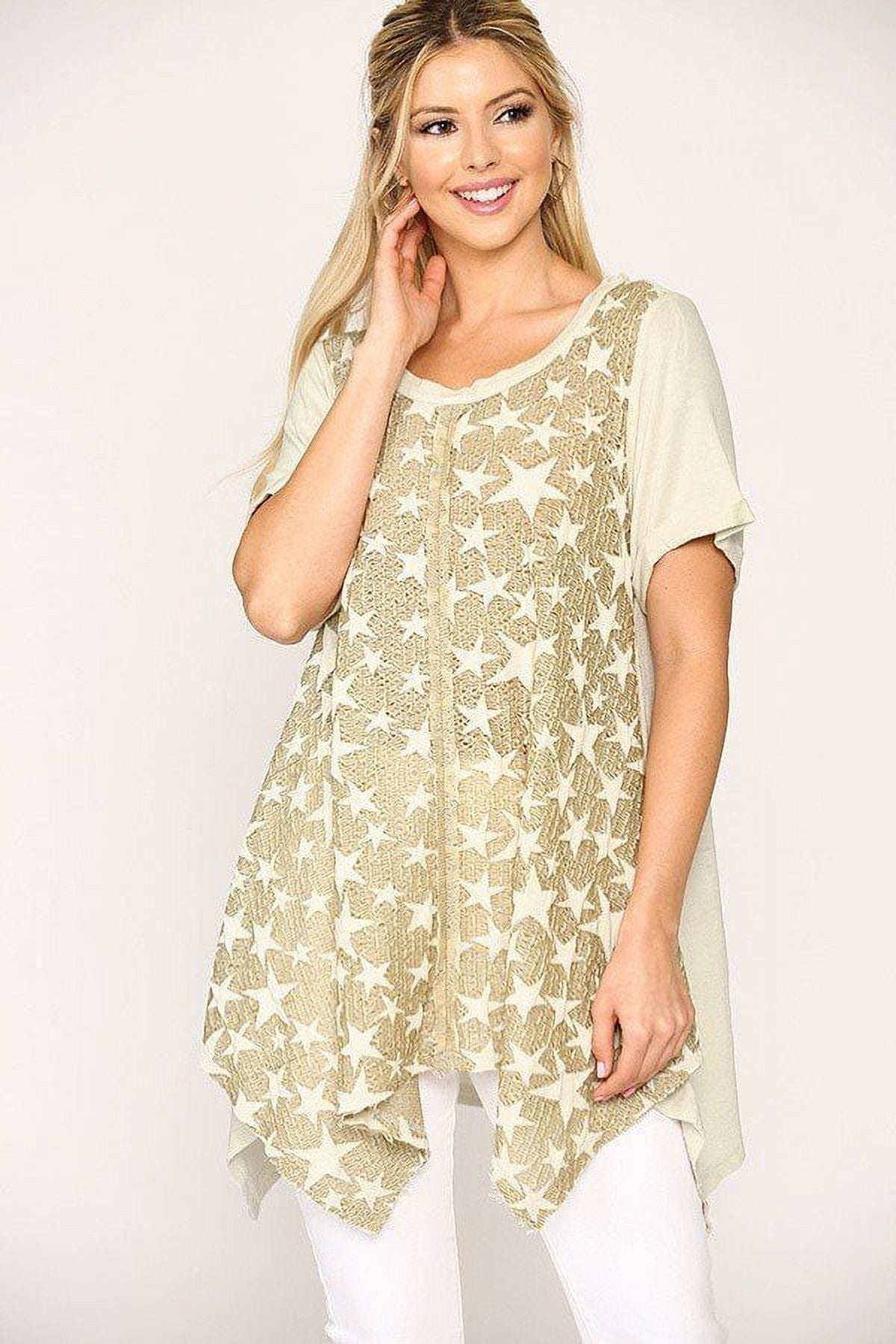 Star Textured Knit Mixed Tunic Top With Shark Bite Hem - Walmart.com