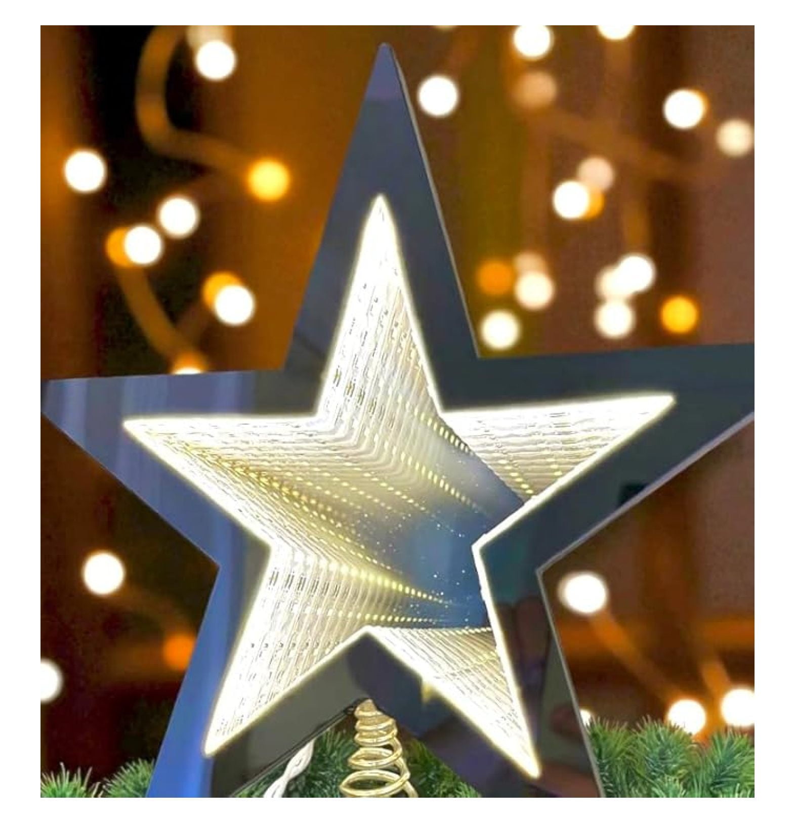 Star Tree Topper 10 Inch, Infinity Mirror Christmas Decoration LED ...