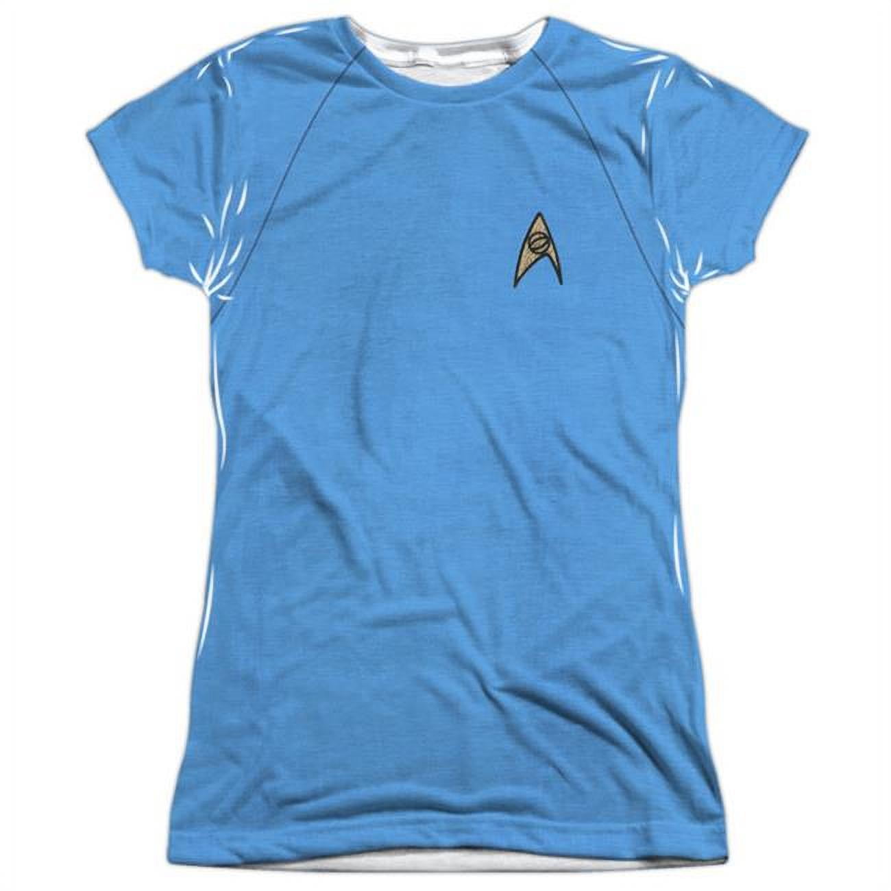 Star Trek - Tos Science Uniform (Front/Back Print) - Juniors Cap Sleeve ...