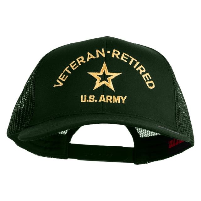 Star US Army Veteran Retired Embroidered Solid Cotton Twill Mesh ...