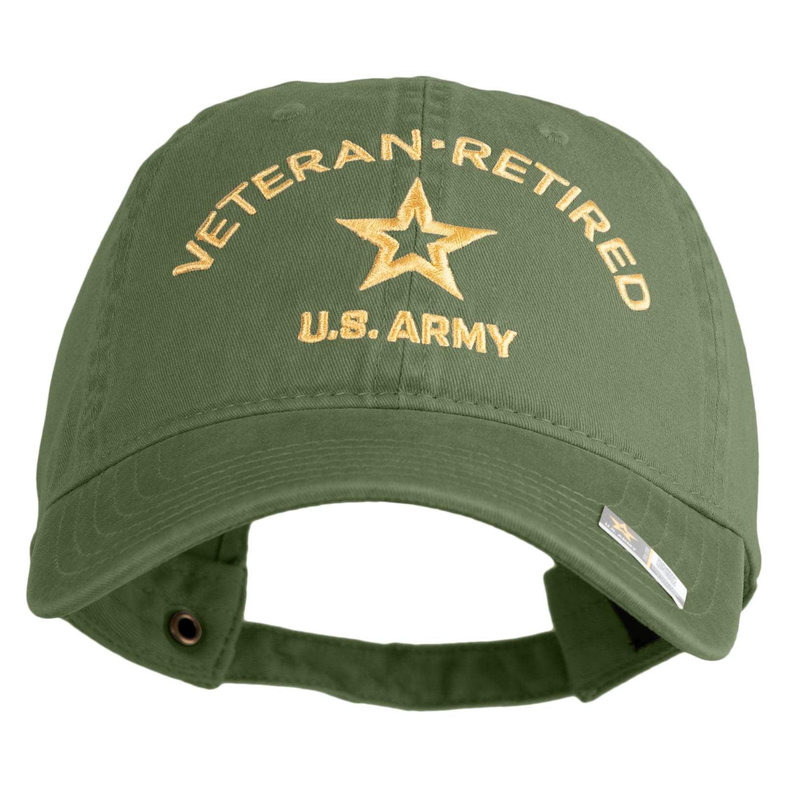 Star US Army Veteran Retired Embroidered Washed Solid Pigment Dyed ...