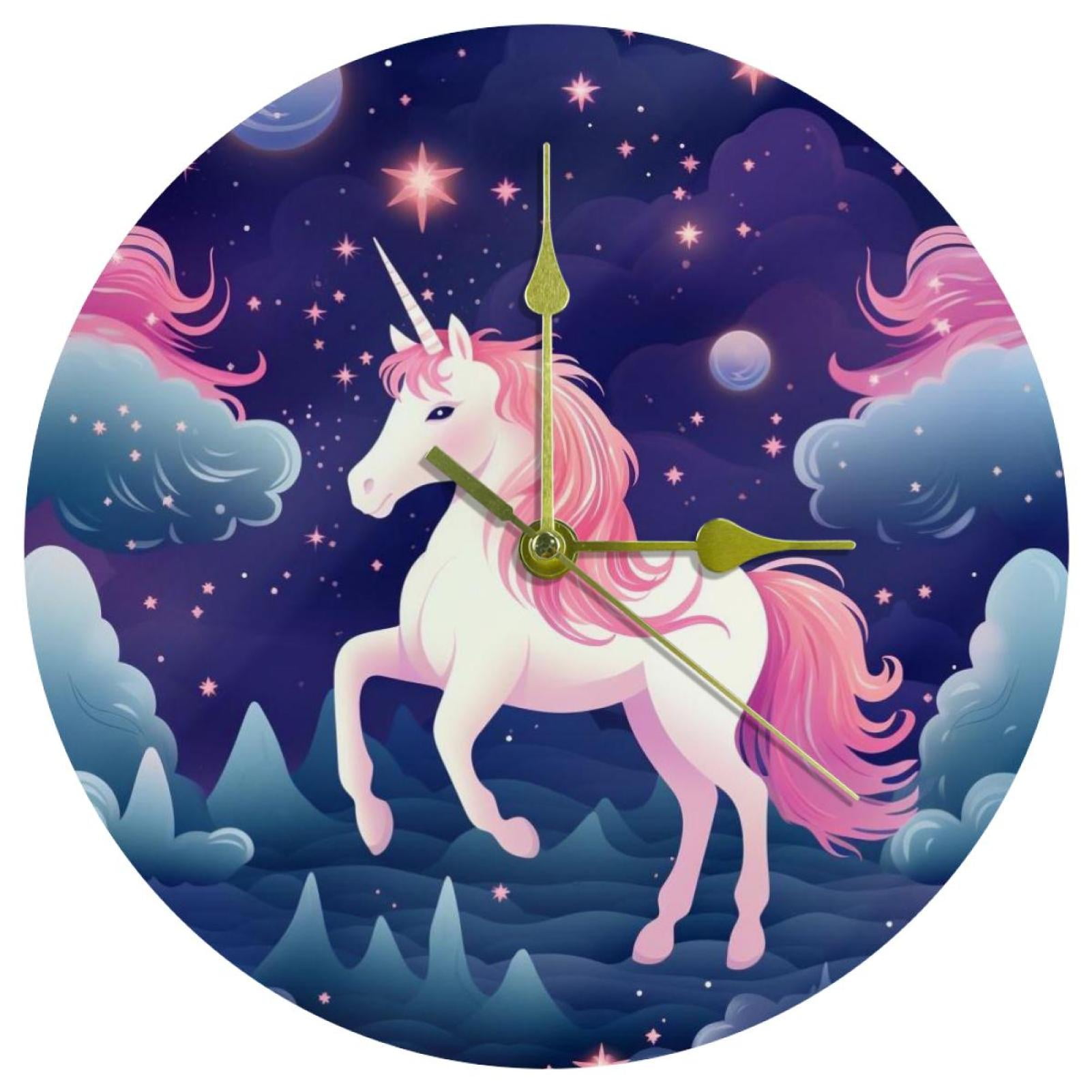 Star Unicorns Circular Acrylic Wall Clock – Contemporary Design, Silent ...