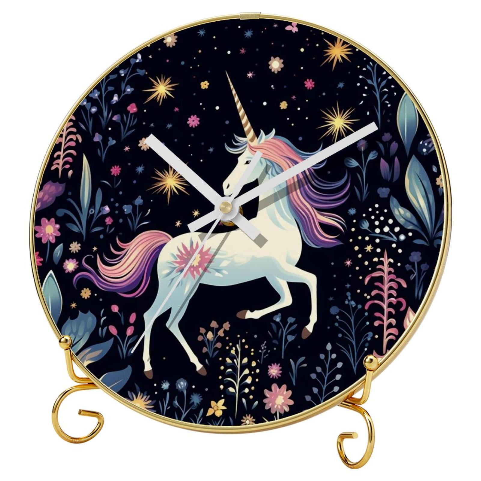 Star Unicorns Elegant Round Wall Clock with Hooks and Gold Stand ...