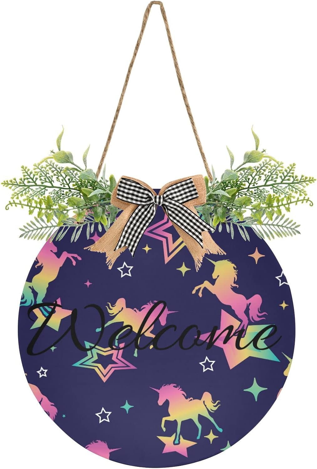 Star Unicorns Welcome Sign for Front Door, Round Sign Hanging Welcome ...