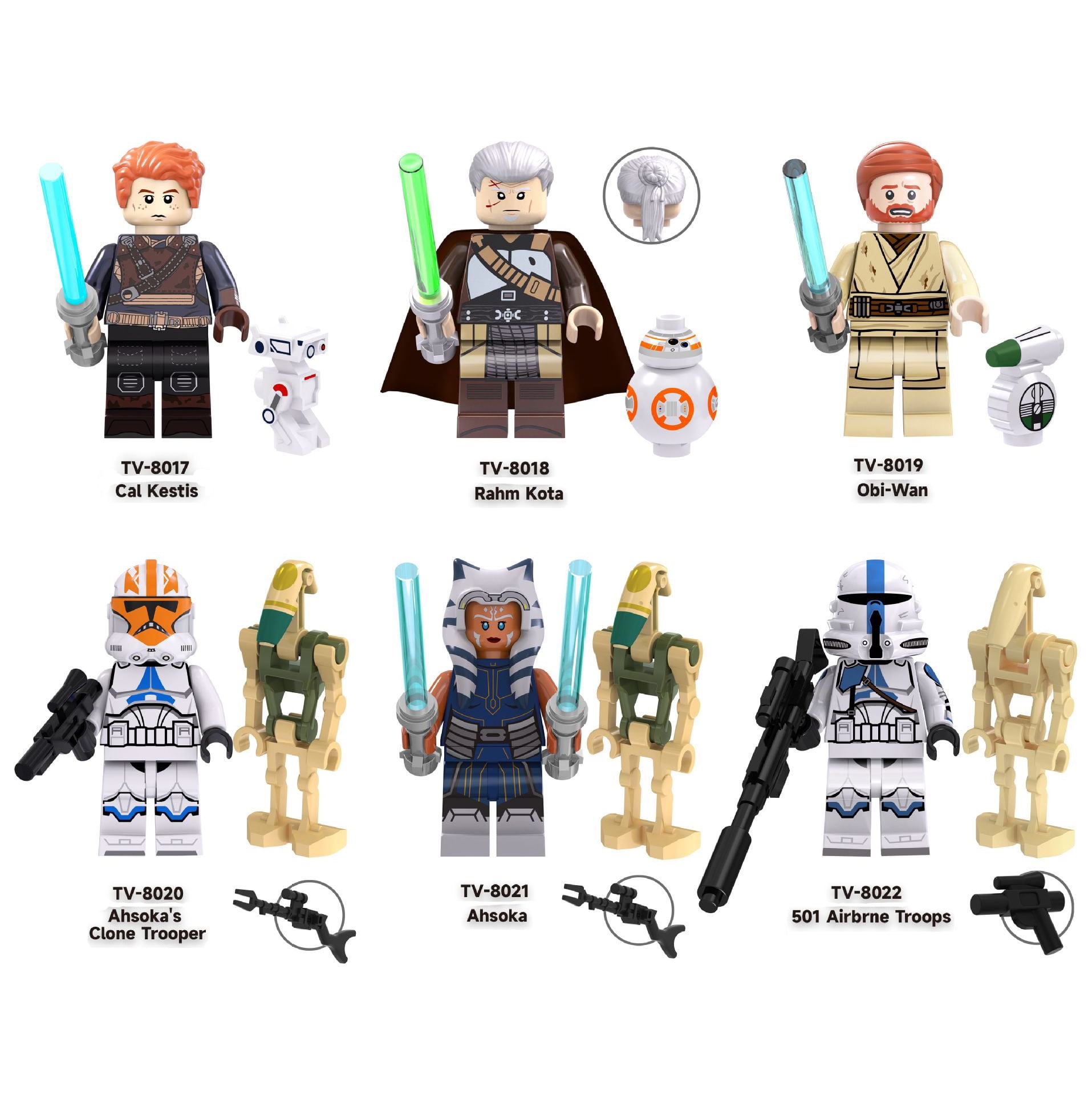 Star Wars Ahsoka Obi-Wan Clone Trooper Jedi Mandalorian Building Block Figure x 6 sets C ...