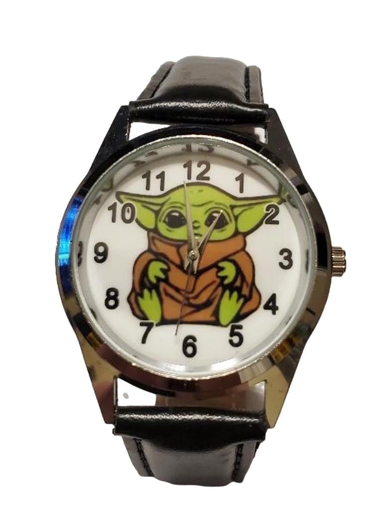 Star Wars Yoda Adult Size Black Leather Band Quartz Wrist Watch ...