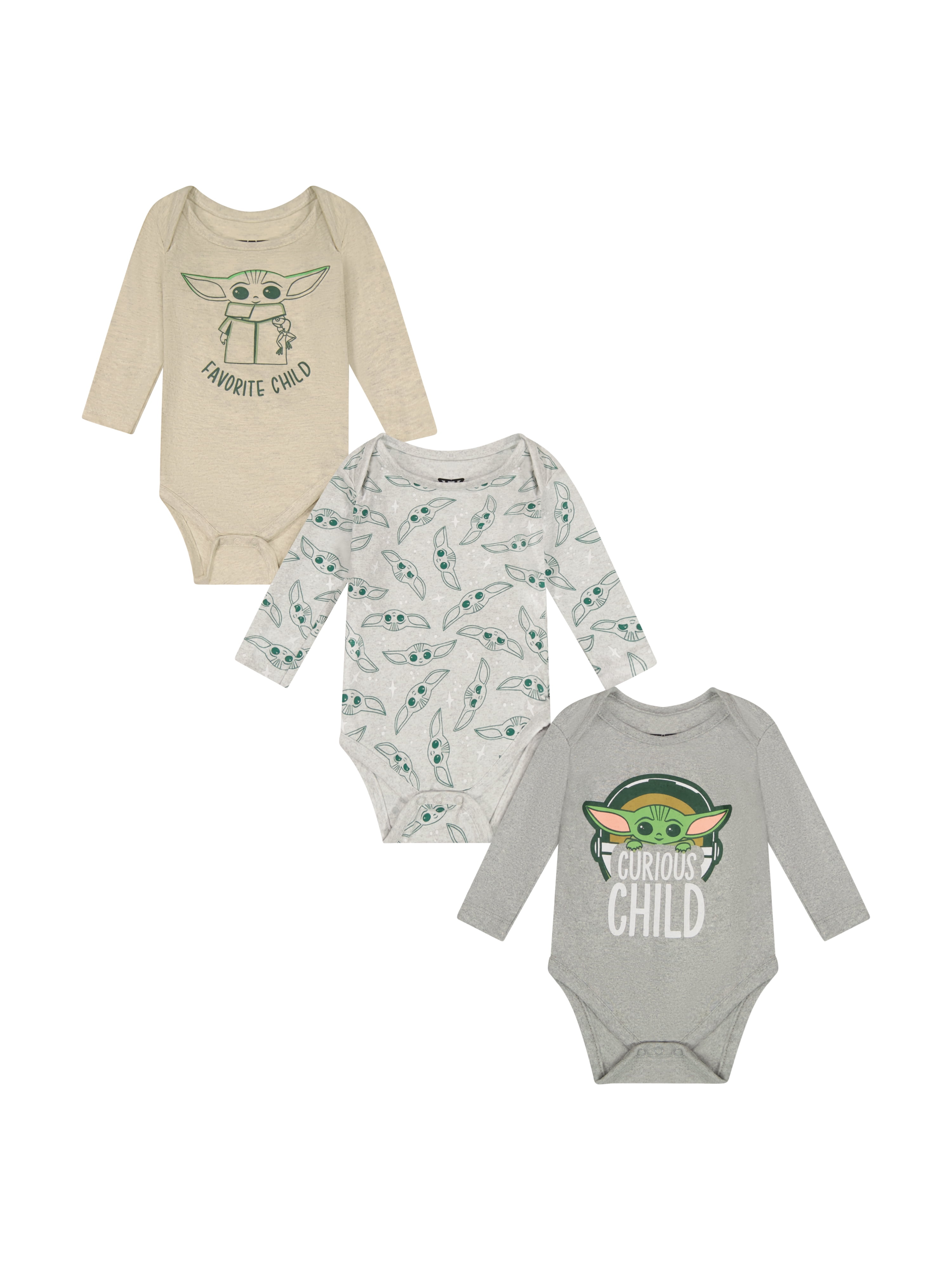 Star Wars Baby Yoda Infant Long Sleeve Bodysuits 3 Pack, Sizes 0-9M ...