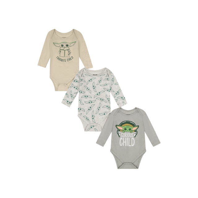 Star Wars Baby Yoda Infant Long Sleeve Bodysuits 3 Pack, Sizes 0-9M ...