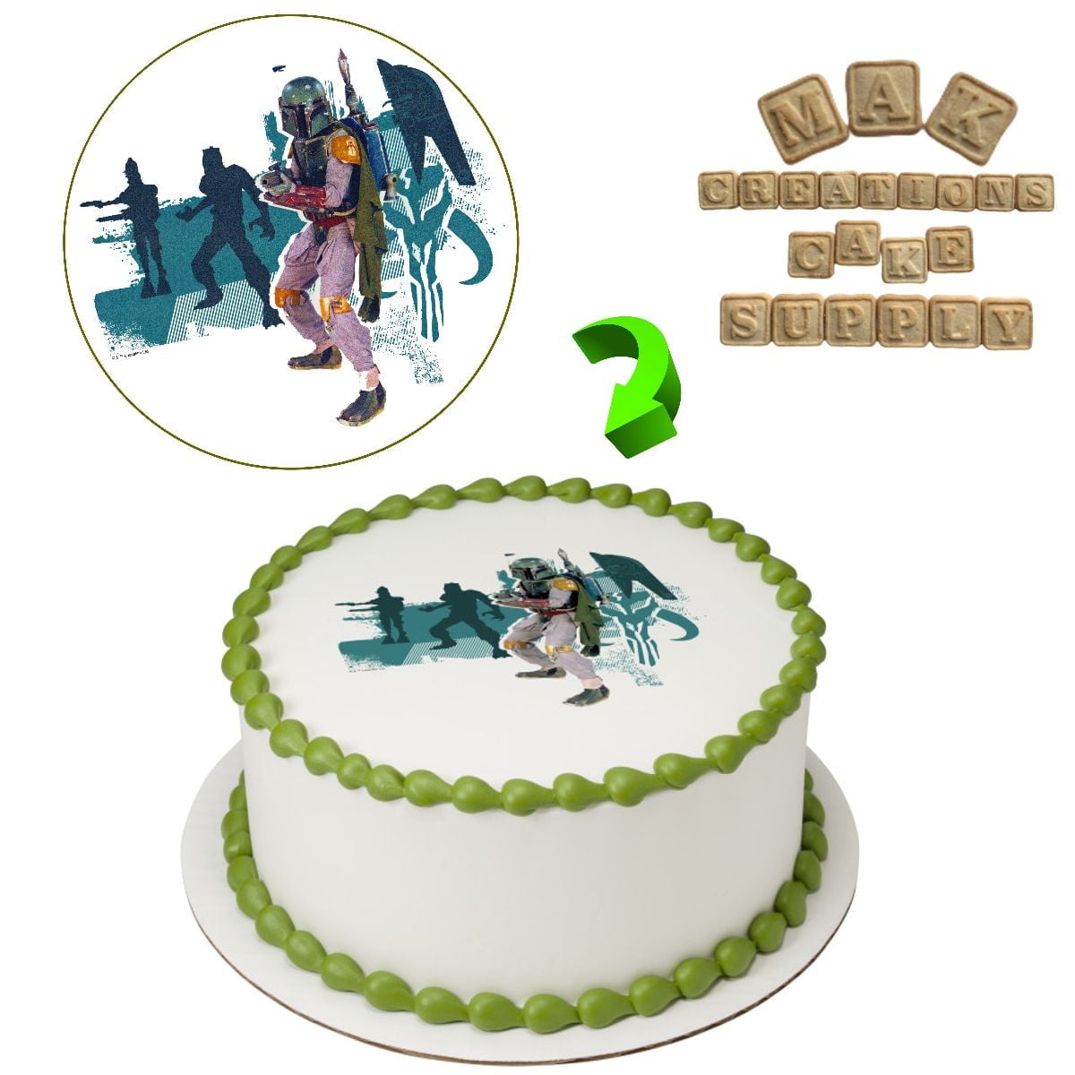 Star Wars Boba Fett 8" Round Edible Cake Topper ~ Can be used on 8", 9 ...