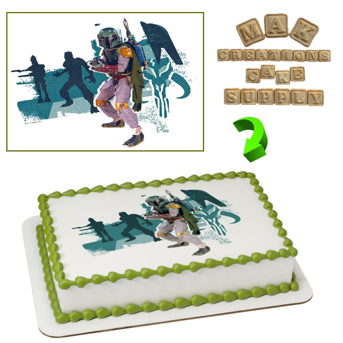 Star Wars Boba Fett Edible 1/4 Sheet Cake topper - Can also be used on ...