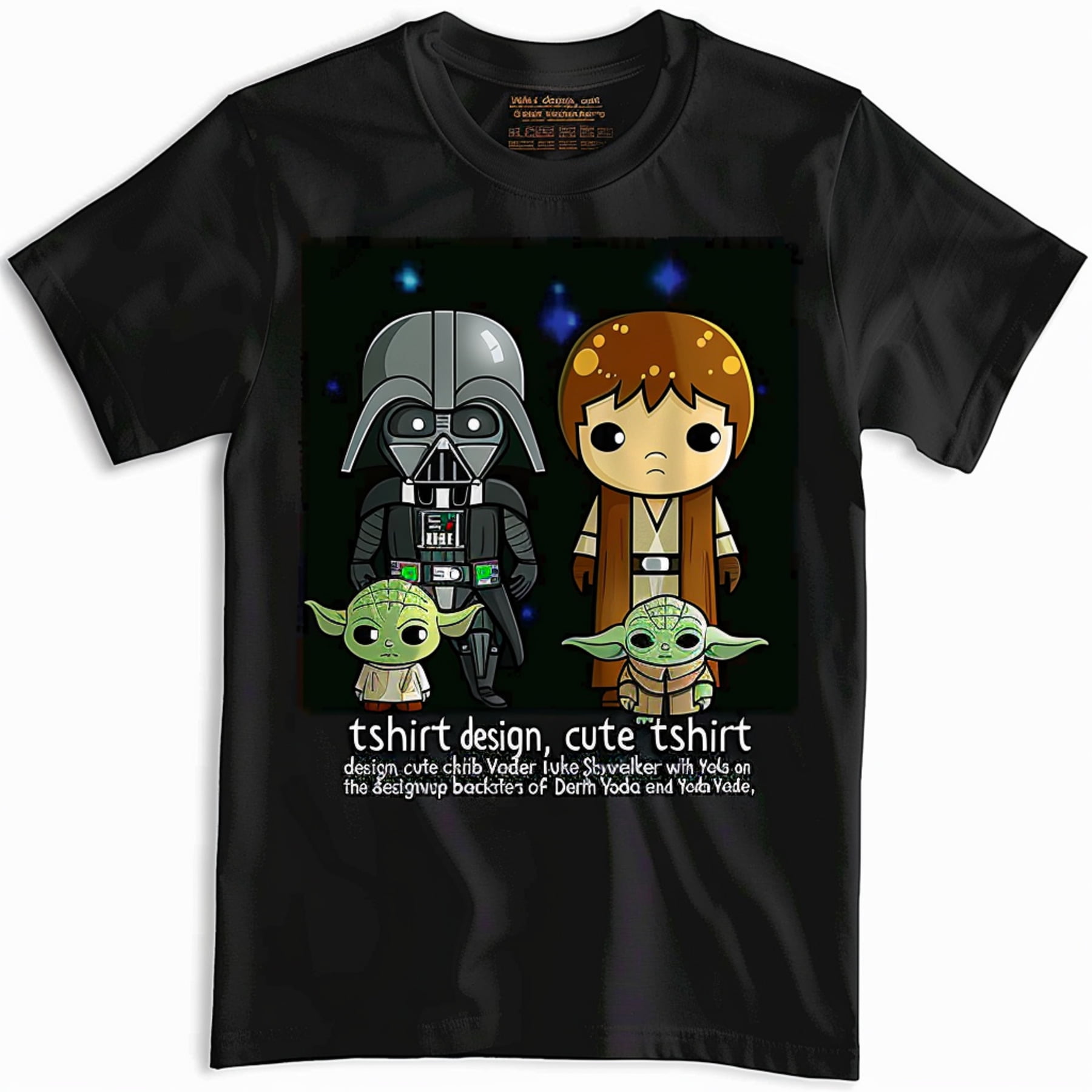 Star Wars Chibi Characters Darth Vader Luke Skywalker Yoda Black Tee ...