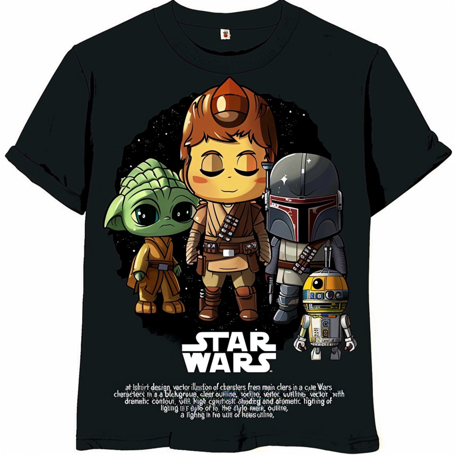 Star Wars Chibi Characters Vector Illustration Black TShirt Cute SciFi ...