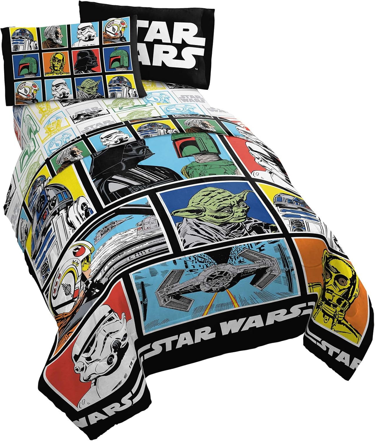 Star Wars Classic Grid 5 Piece Full Bed Set - Includes Reversible Comforter and Sheet Set ...