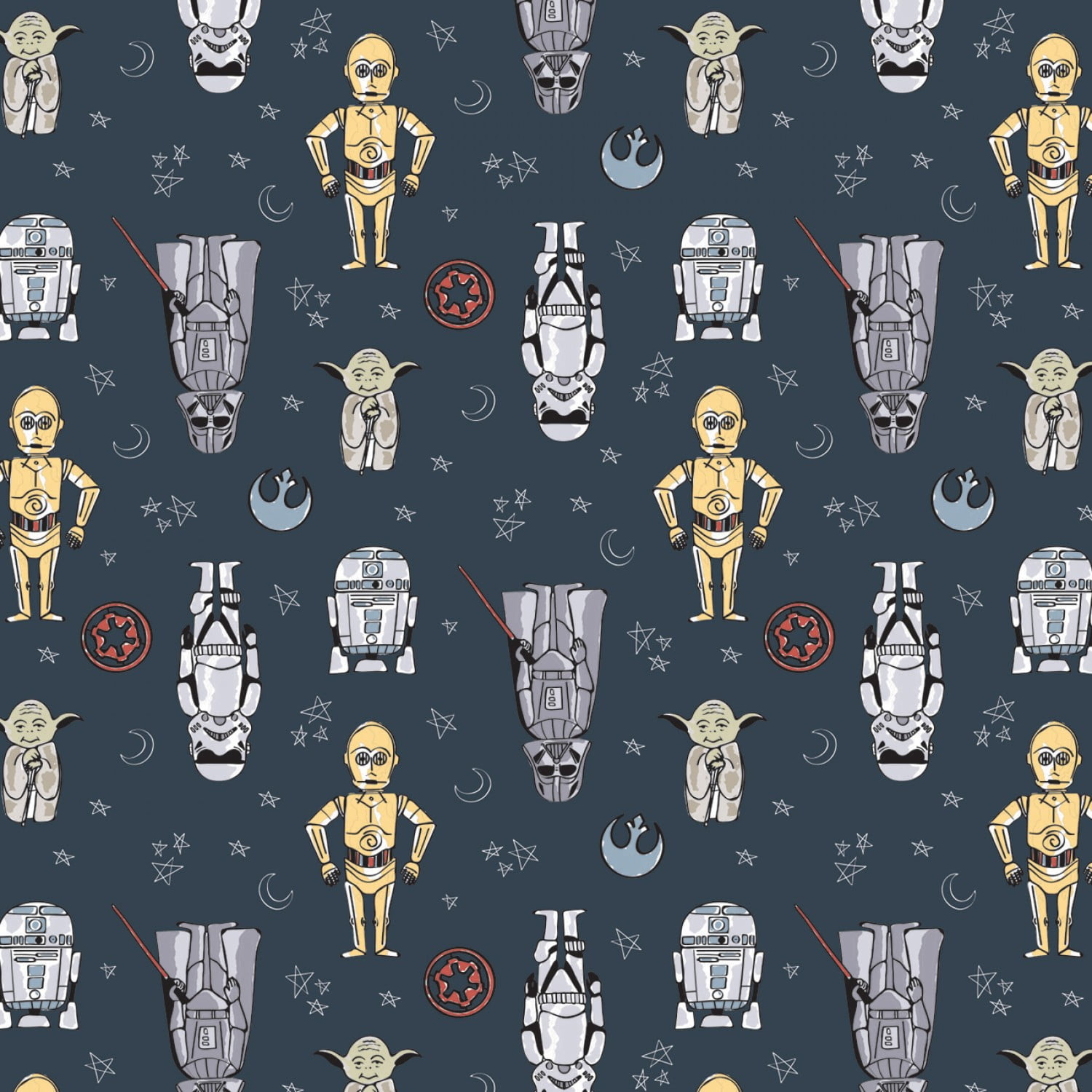 Star Wars Collection Doodle Figures Blue 100% Cotton Fabric by The Yard ...