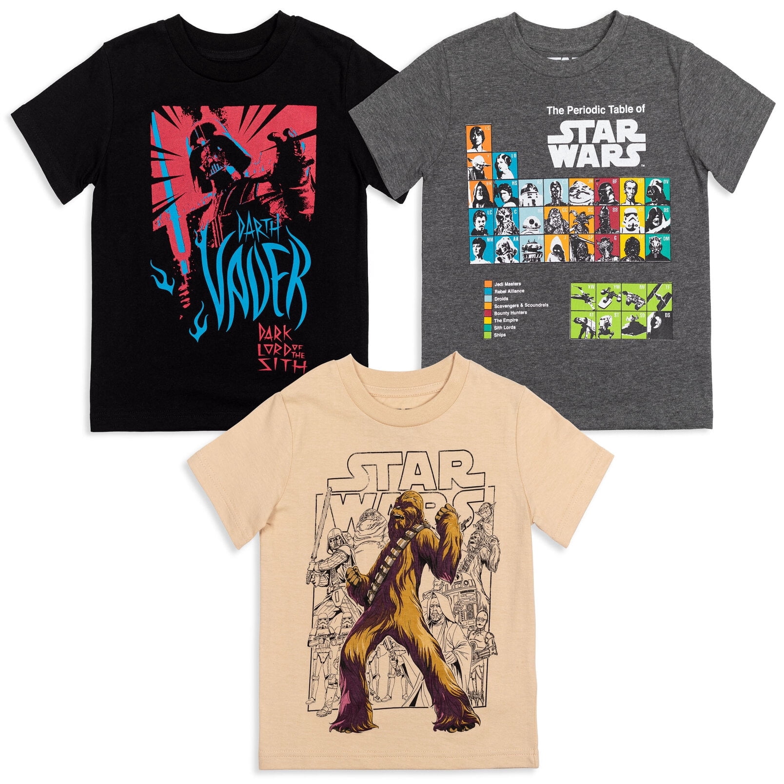Star Wars Boys 3 Pack T-Shirt: Darth Vader, Chewbacca Designs - Youth ...