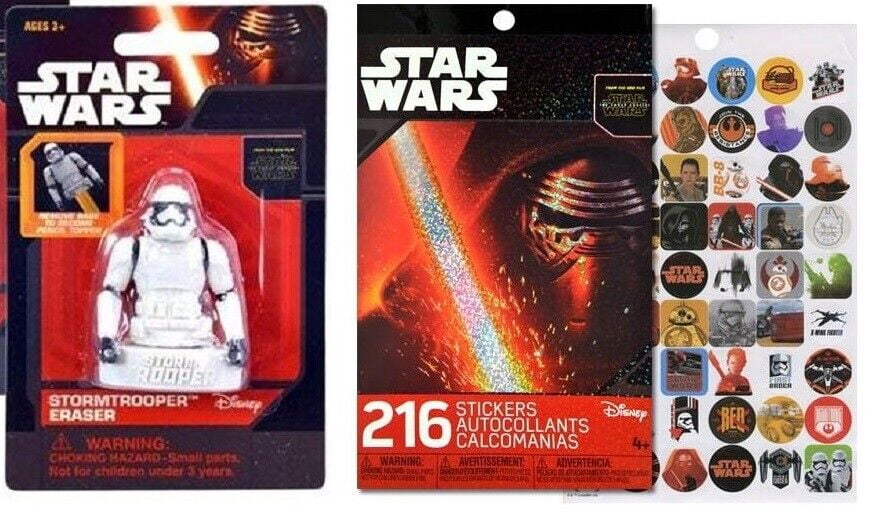 Star Wars EP7 Storm Trooper Molded Pencil Topper Eraser and 216 Sticker ...