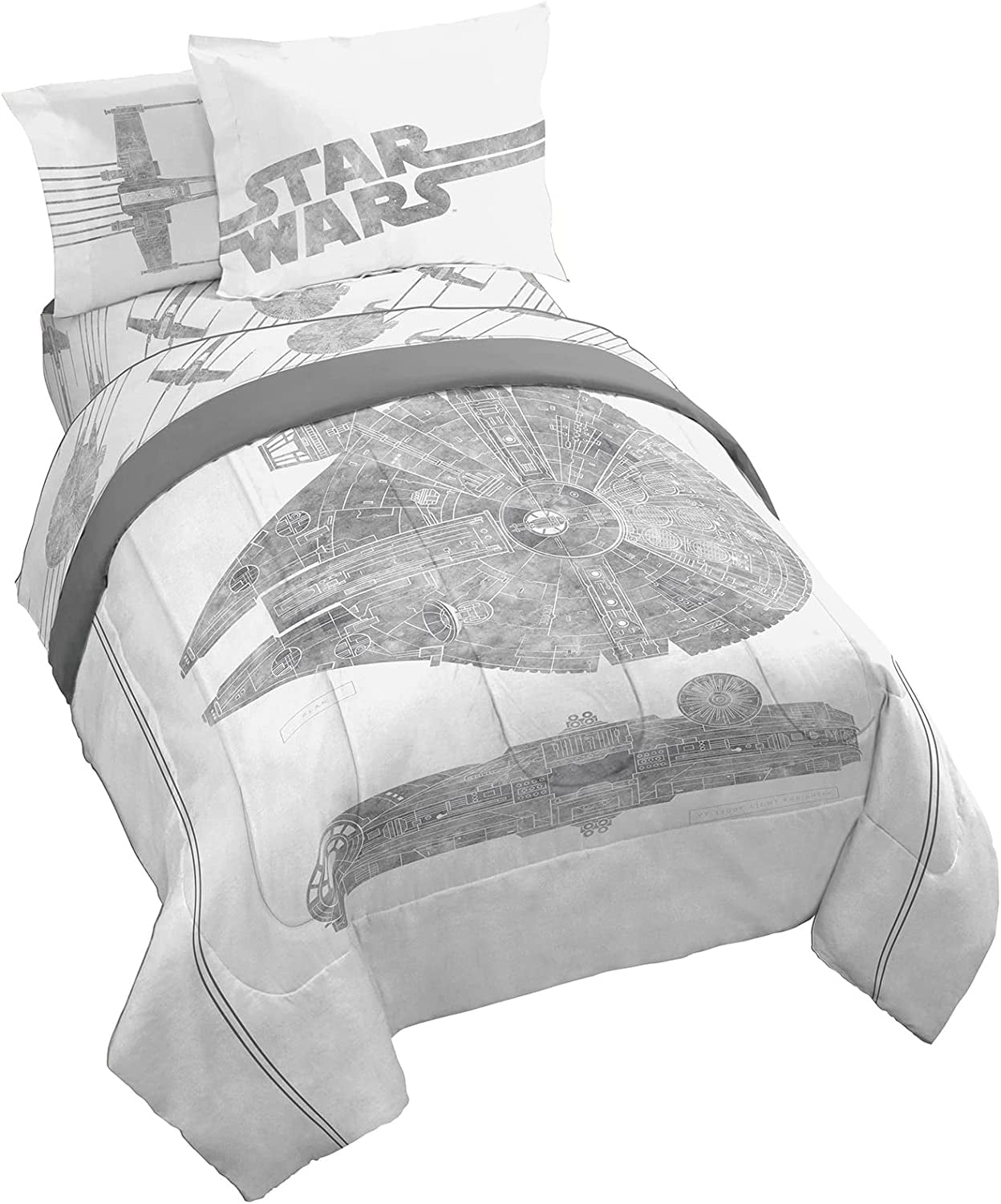 Star Wars Falcon Schematics Comforter and Sheets Set, 7 Piece Full Size ...