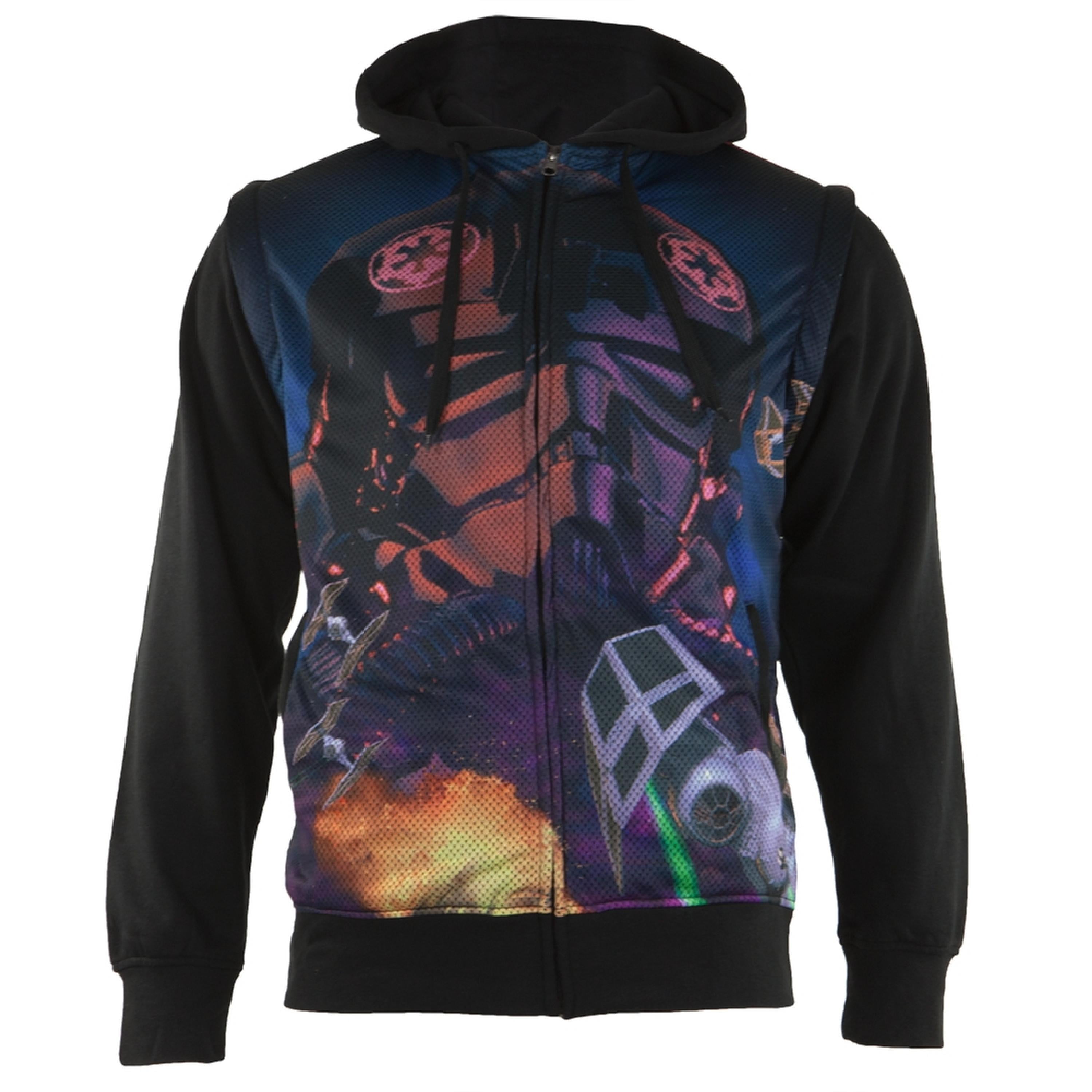 Star Wars Galagas Men's Black Sublimated Hoodie with Removable Sleeves ...