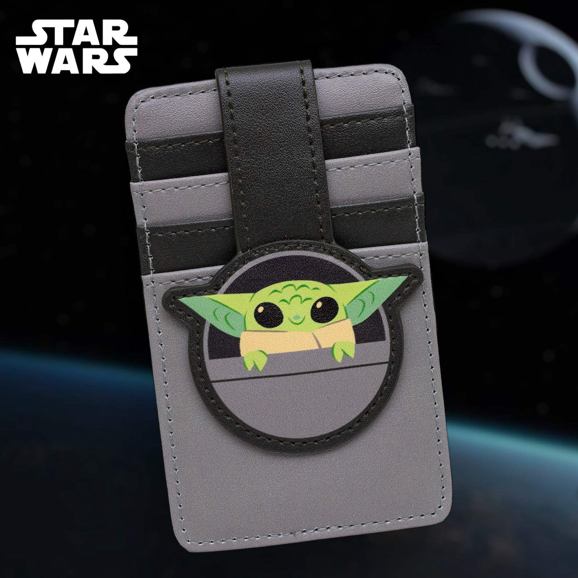 Star Wars Grogu Baby Yoda Smiling Hovering Pram Pod Leather Wallet ID ...