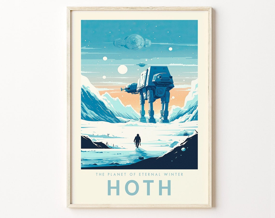 Star Wars Hoth Travel Poster, Retro Travel Print, Tatooine Bespin Endor ...