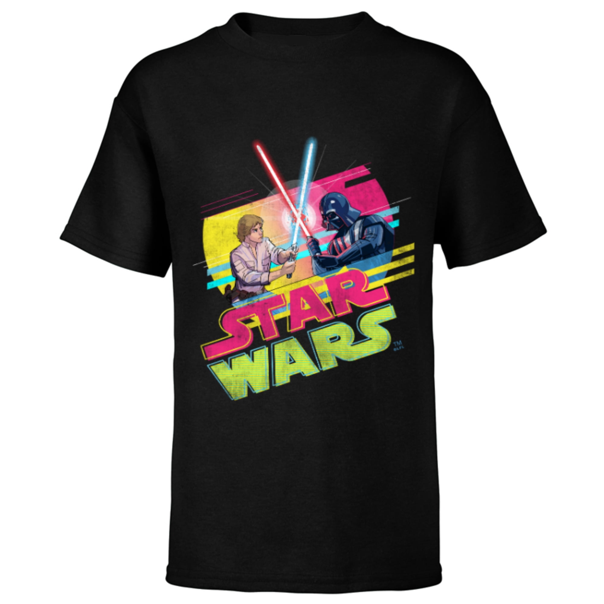 Star Wars Luke Skywalker vs Darth Vader Duel Retro 1980 Vibe - Short Sleeve T-Shirt for Kids ...