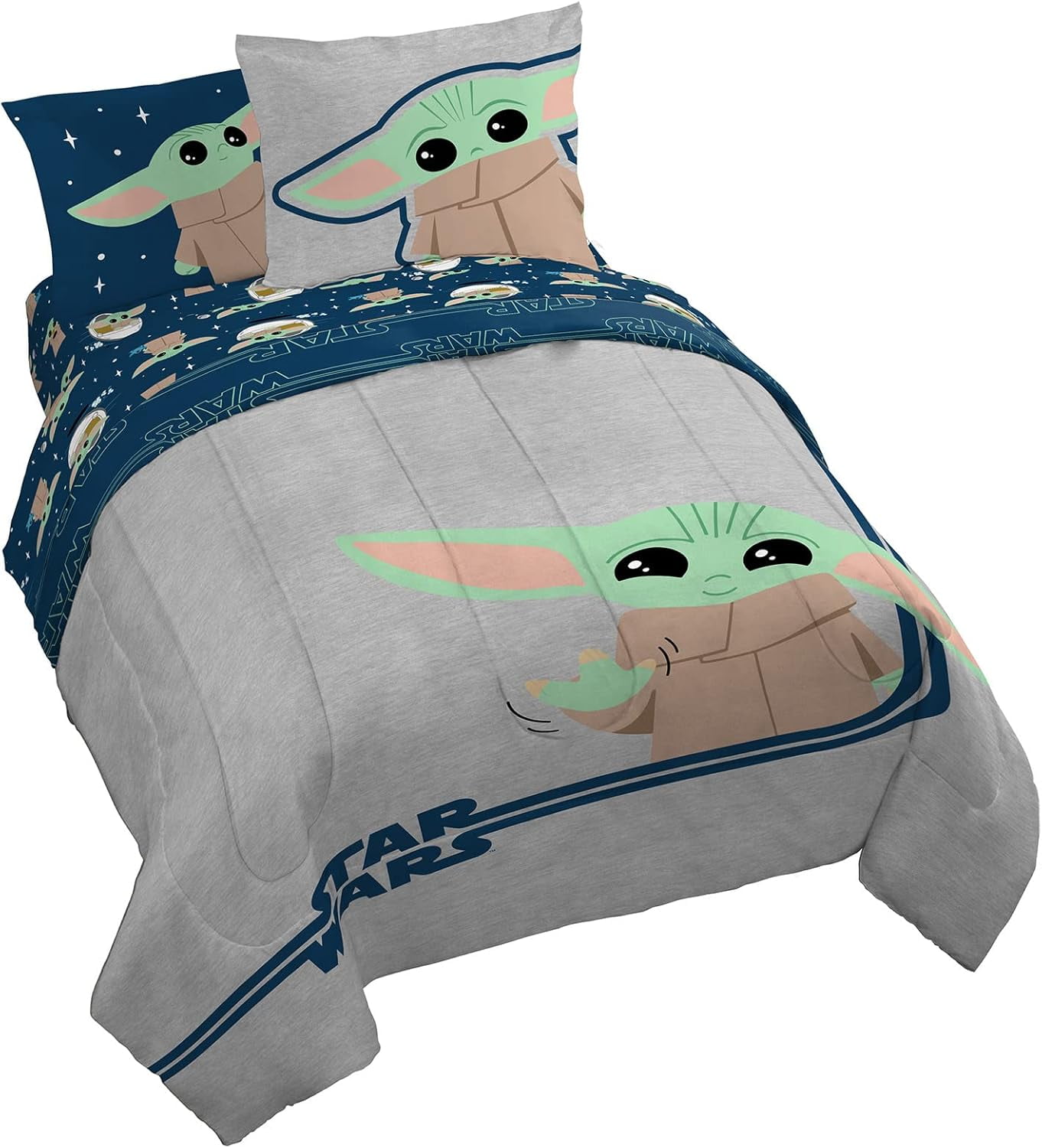 Star Wars the Mandalorian Hello Grogu 7 Piece Queen Size Bed Set ...
