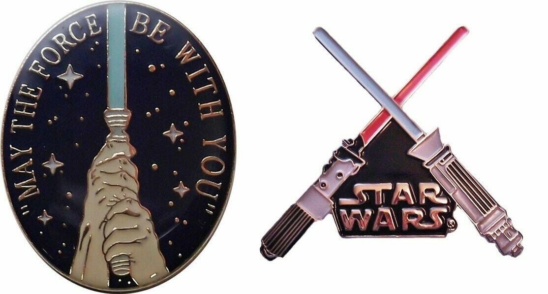 Star Wars May The Force and Crossed Lightsabers Enamel Metal Pin Set of ...